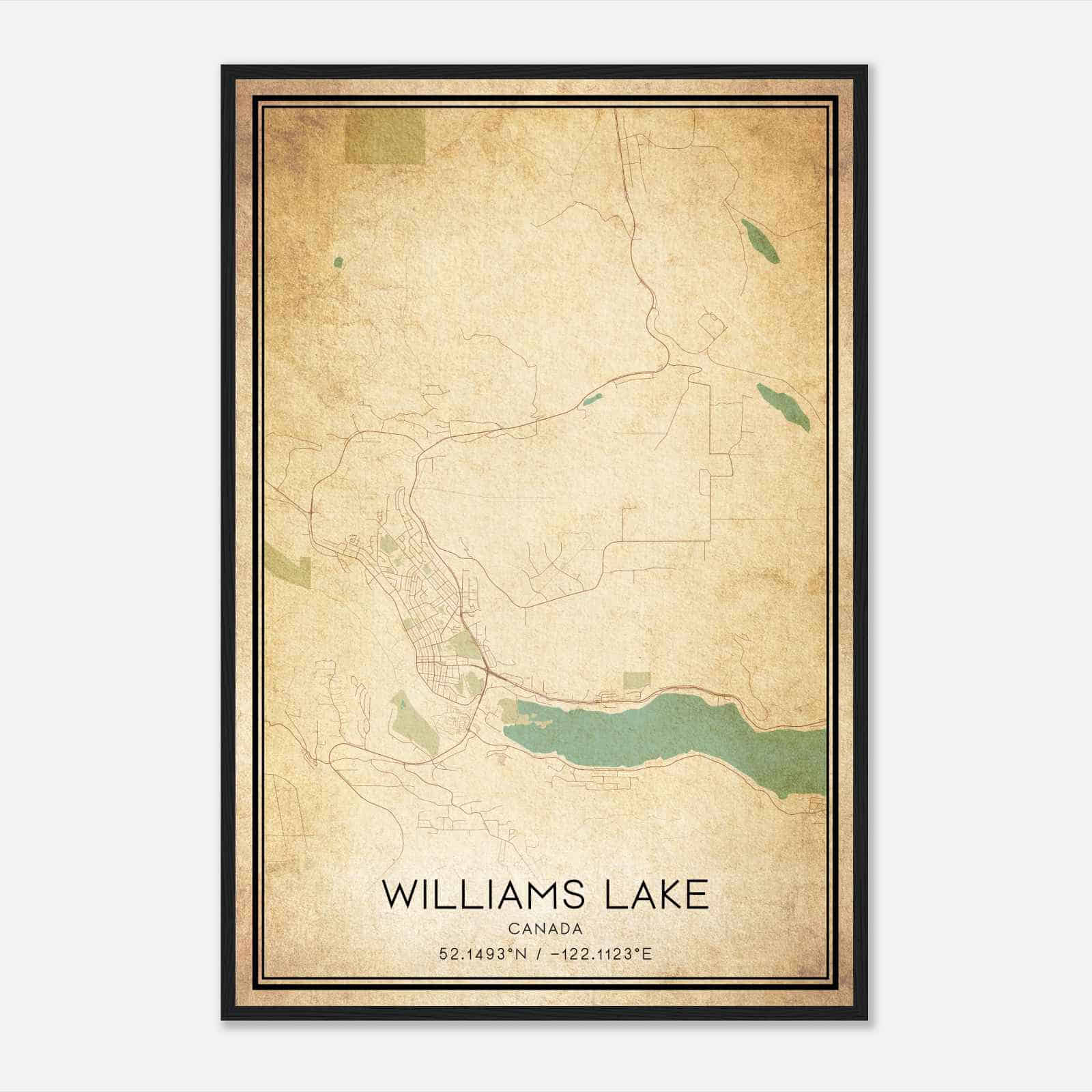 Vintage Williams Lake Canada Map Poster, Williams Lake City Road Wall ...