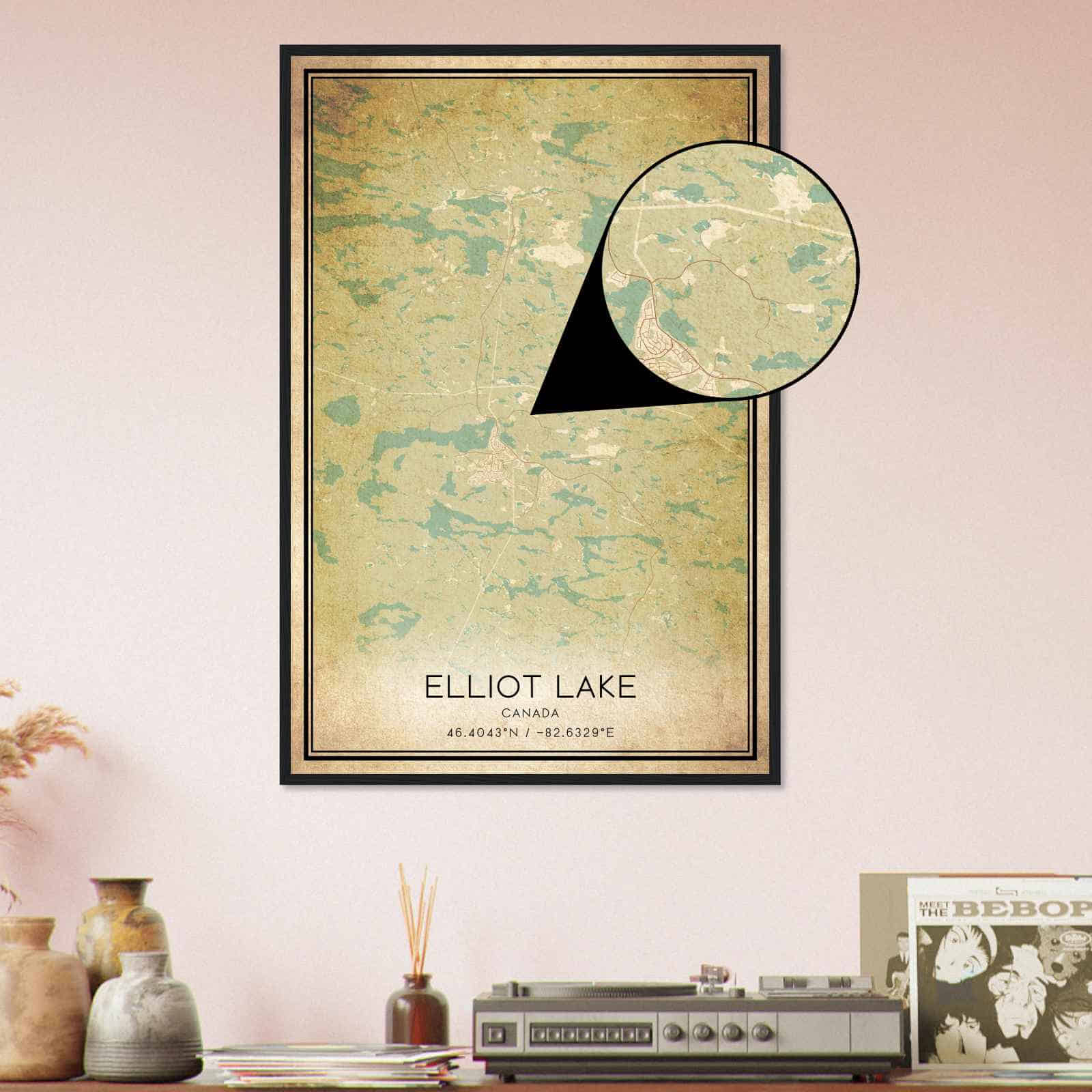Vintage Elliot Lake Canada Map Poster, Elliot Lake City Road Wall Art ...
