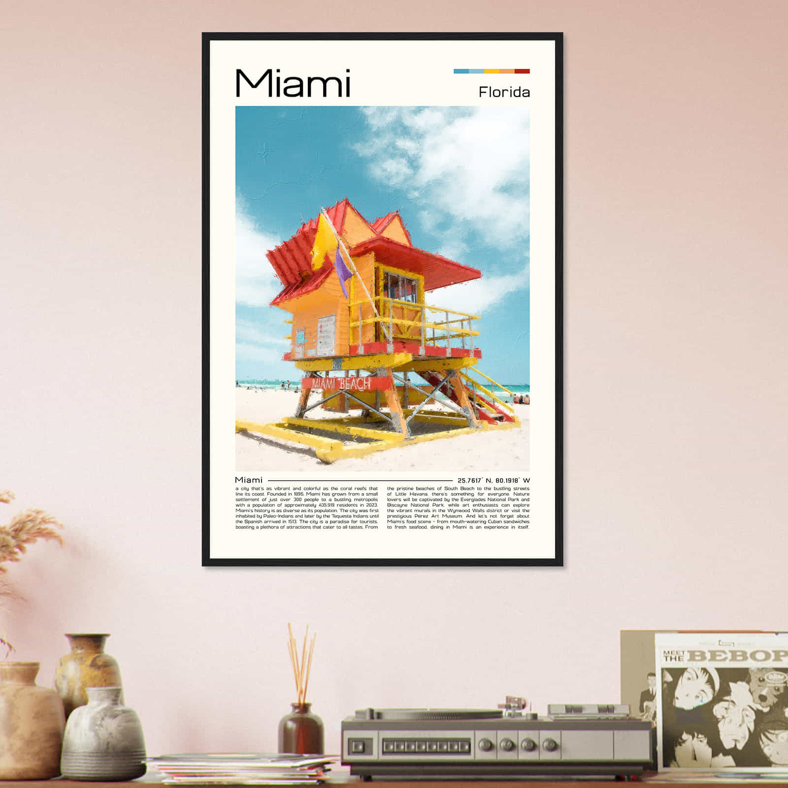 Miami Florida Cityscape Poster Print, Miami Florida Digital Oil Paint ...