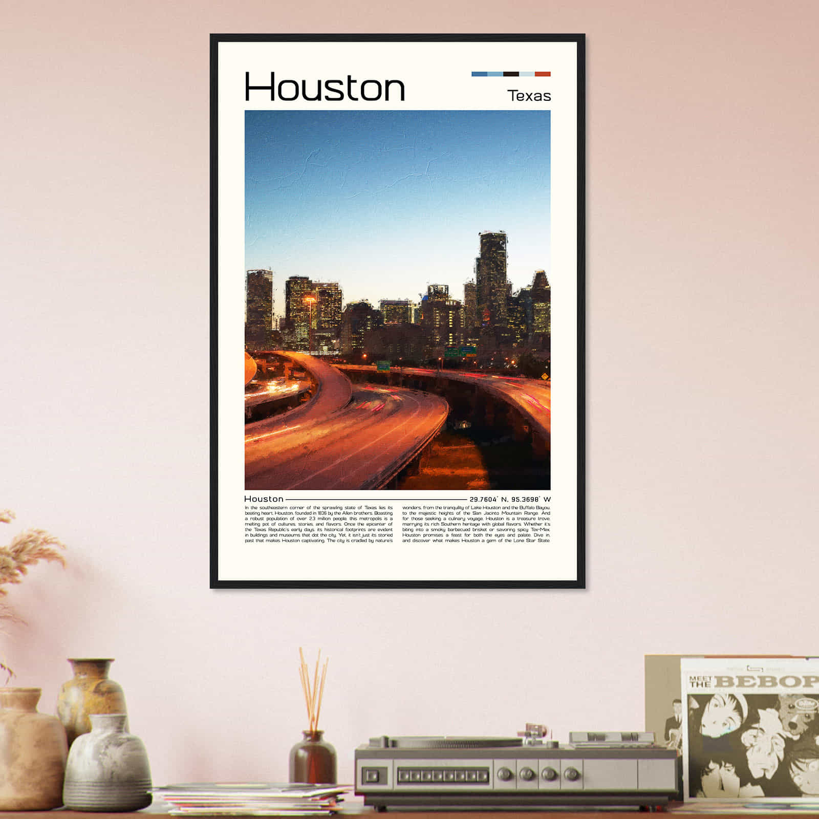 Houston Texas Cityscape Poster Print, Houston Texas Digital Oil Paint ...
