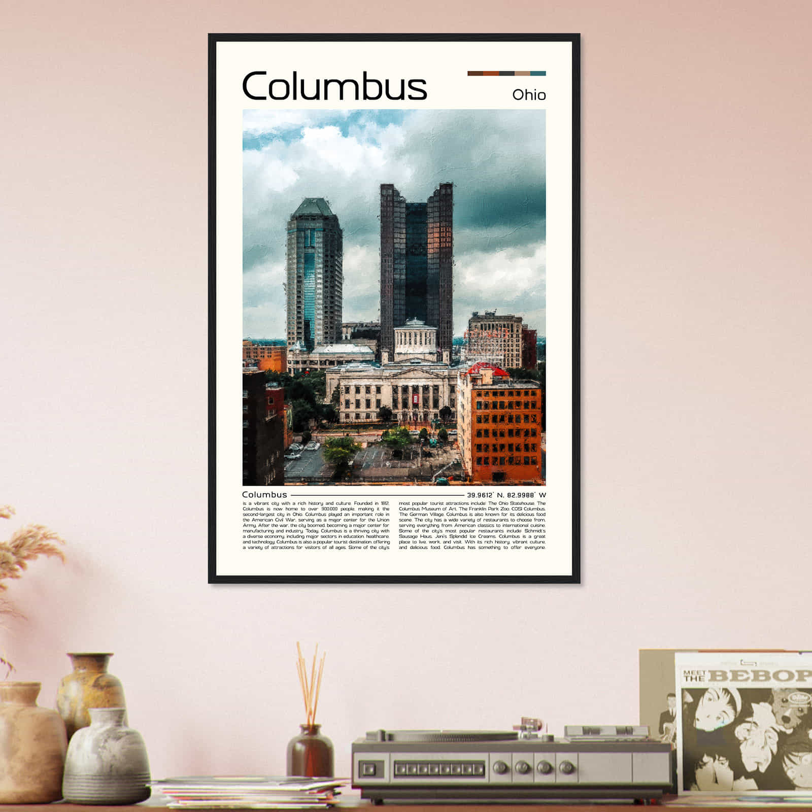 Columbus Ohio Cityscape Poster Print, Columbus Ohio Digital Oil Paint ...