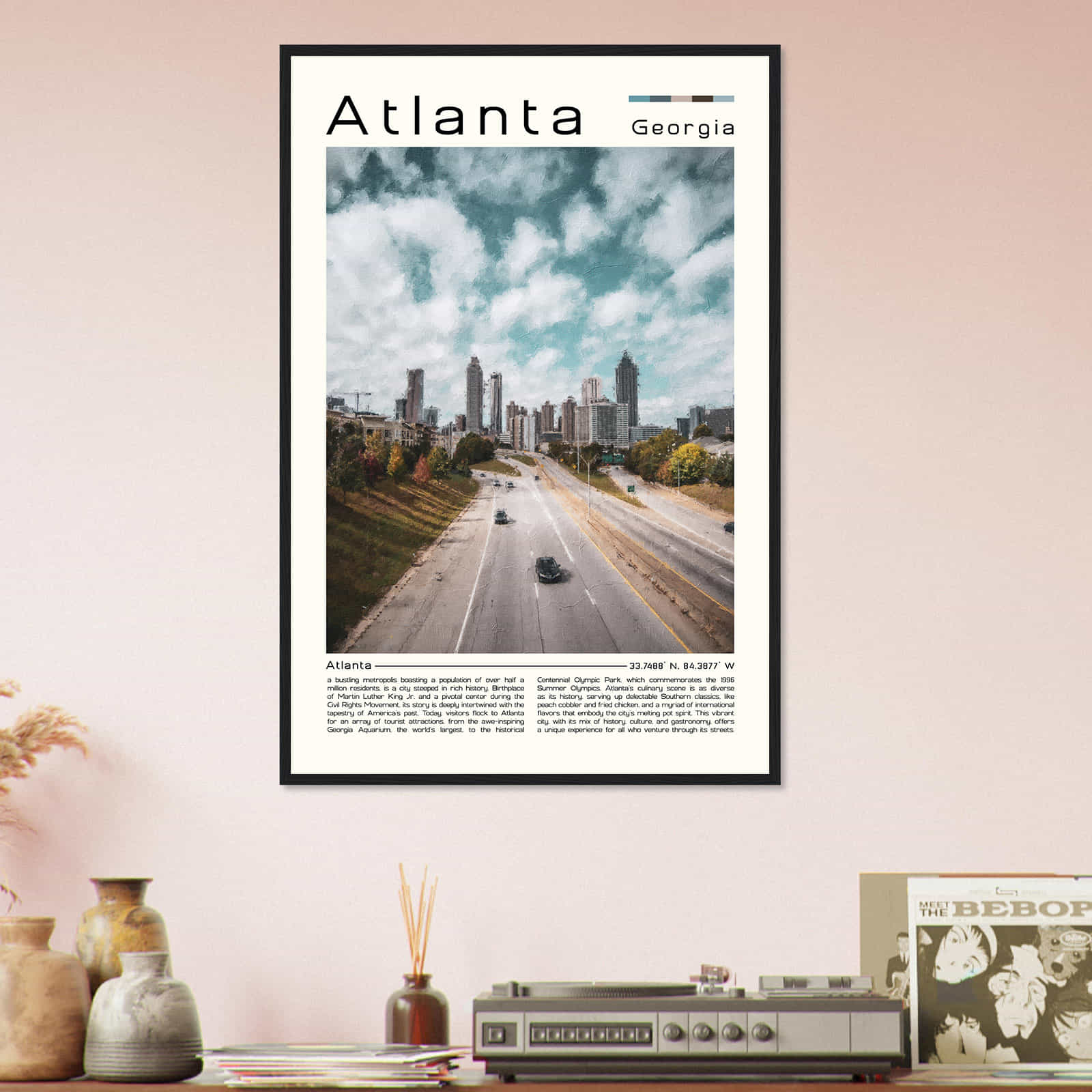 Atlanta Georgia Cityscape Poster Print, Atlanta Georgia Digital Oil ...
