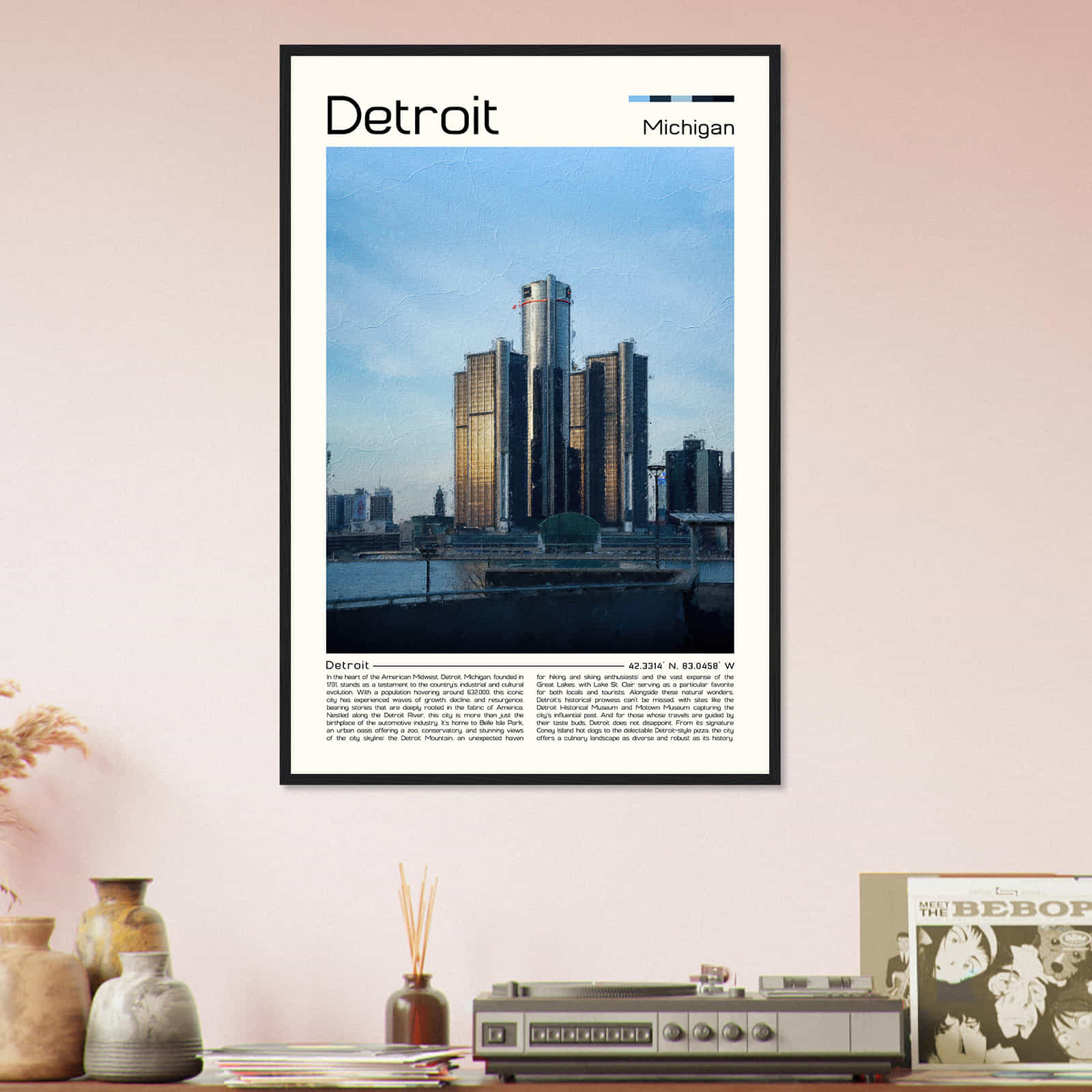 Detroit Michigan Cityscape Poster Print, Detroit Michigan Digital Oil ...
