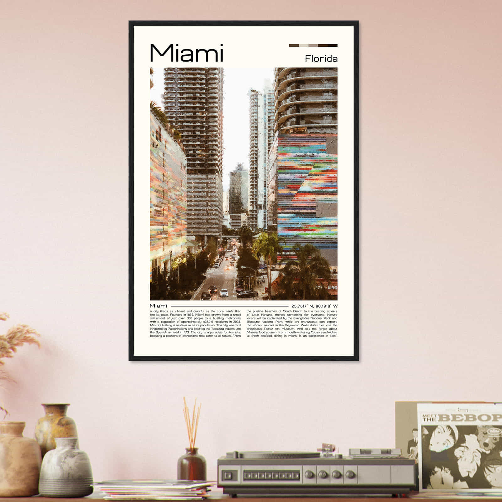 Miami Florida Cityscape Poster Print, Miami Florida Digital Oil Paint ...