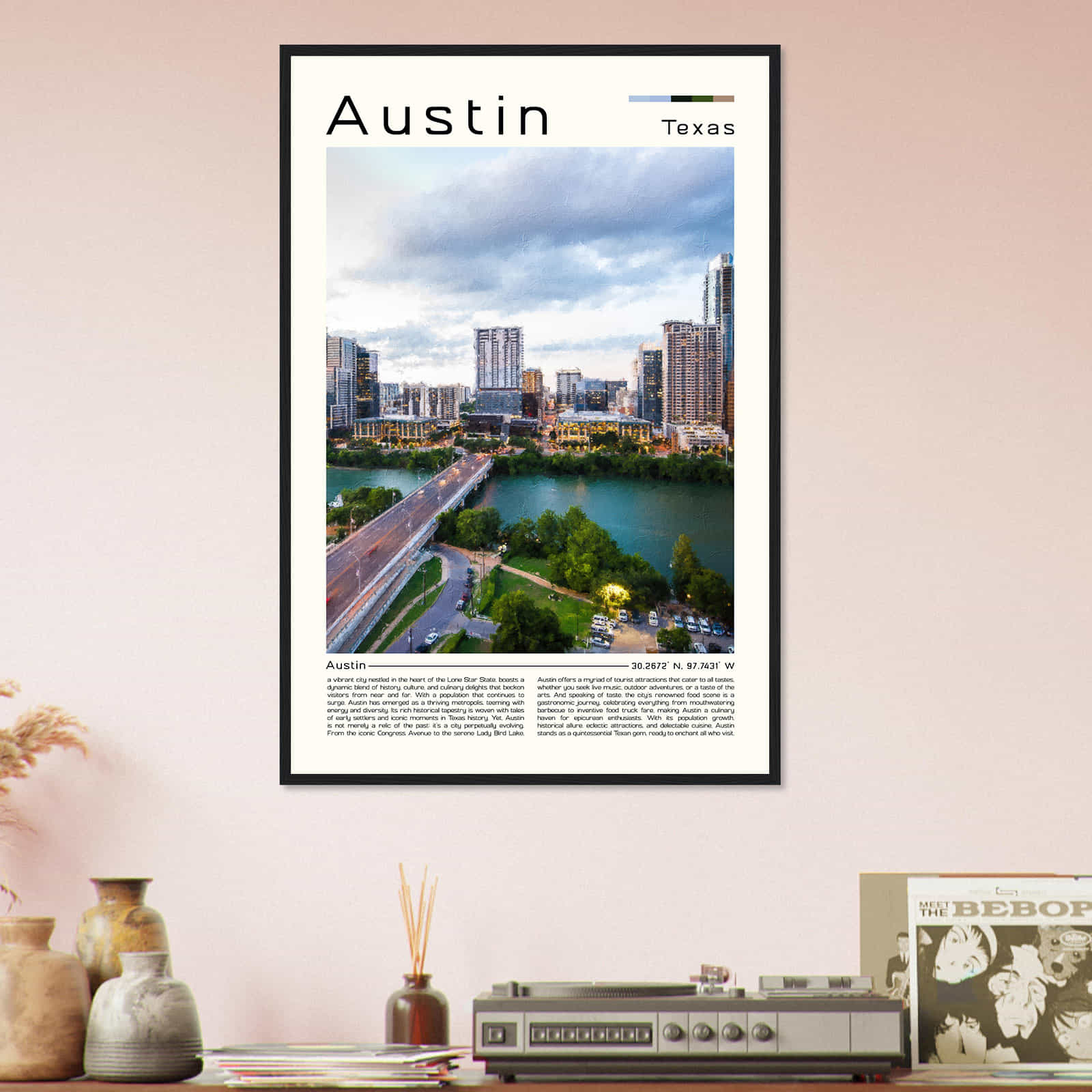 Austin Texas Cityscape Poster Print, Austin Texas Digital Oil Paint ...