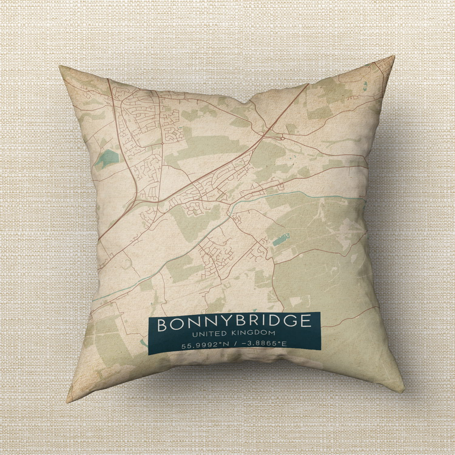 Vintage Bonnybridge United Kingdom Map Pillow, Custom Double Sided ...