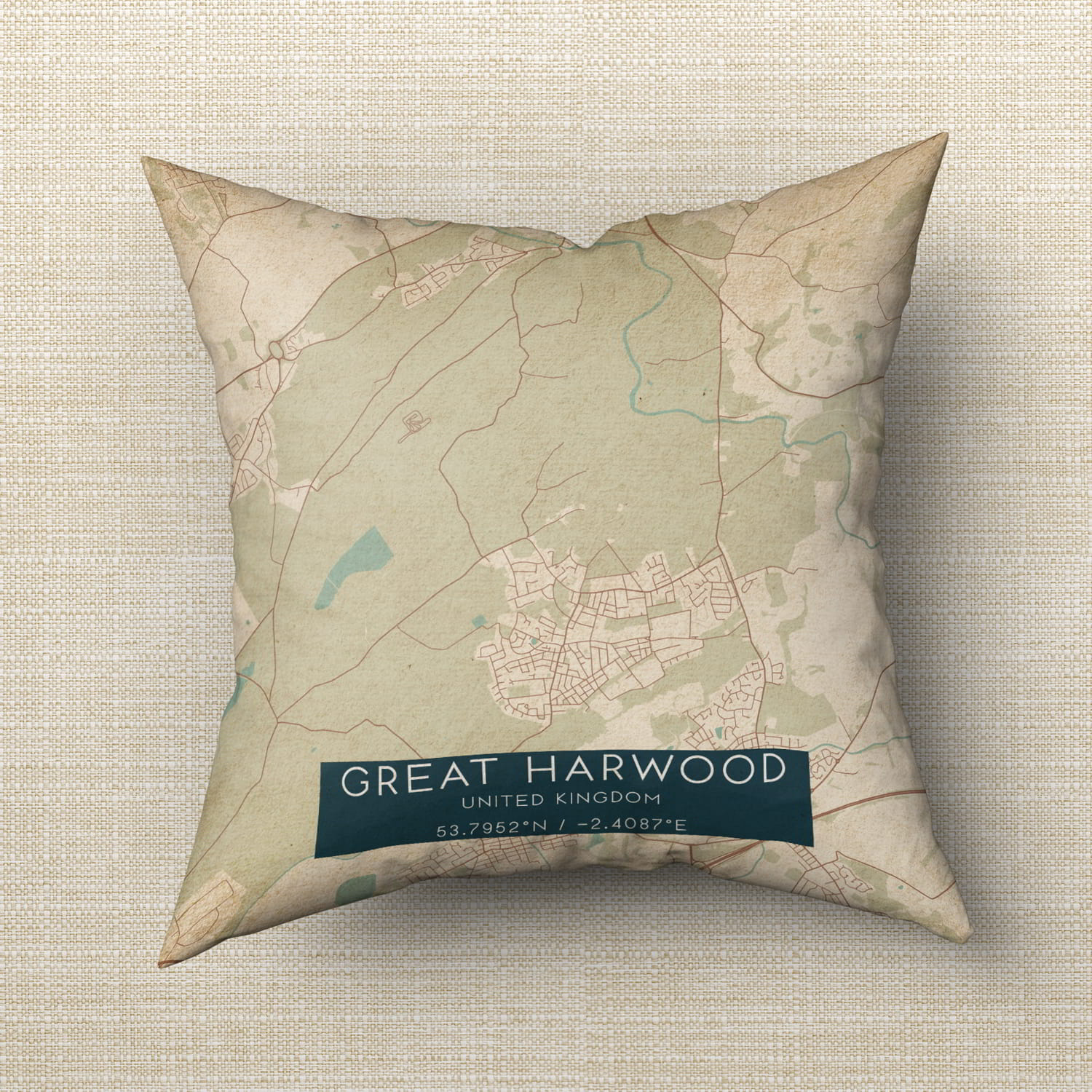 Vintage Great Harwood United Kingdom Map Pillow, Custom Double Sided ...