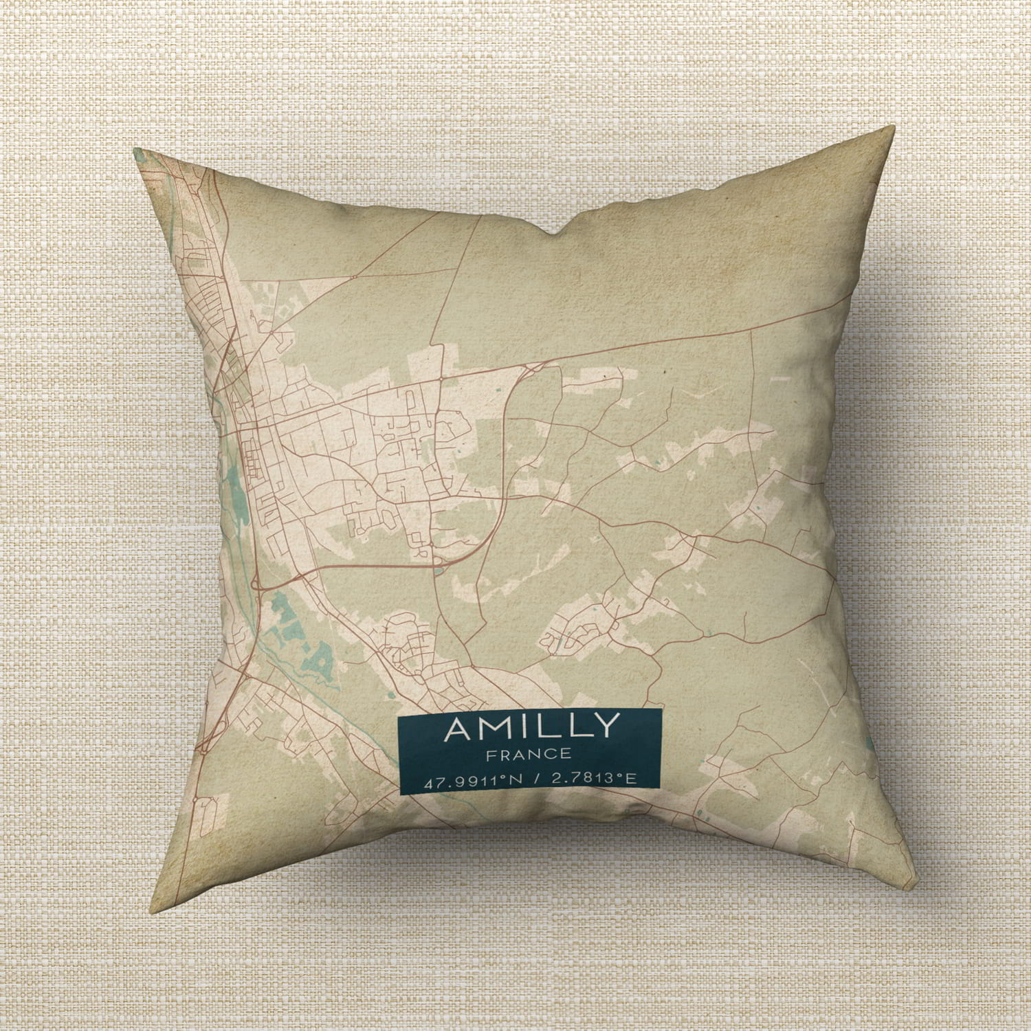 Vintage Amilly France Map Pillow, Custom Double Sided Pillow - Custom ...