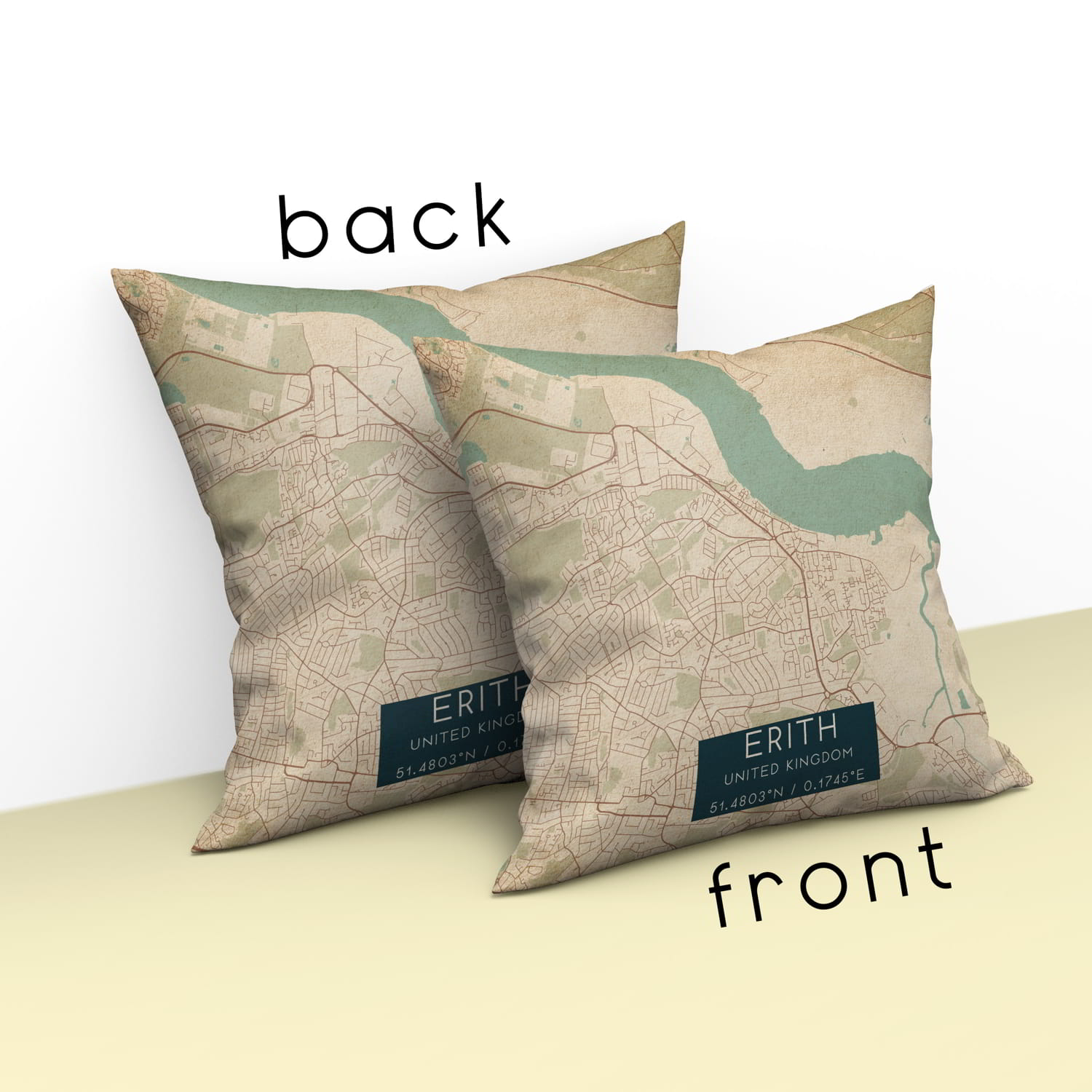 Vintage Erith United Kingdom Map Pillow, Custom Double Sided Pillow ...