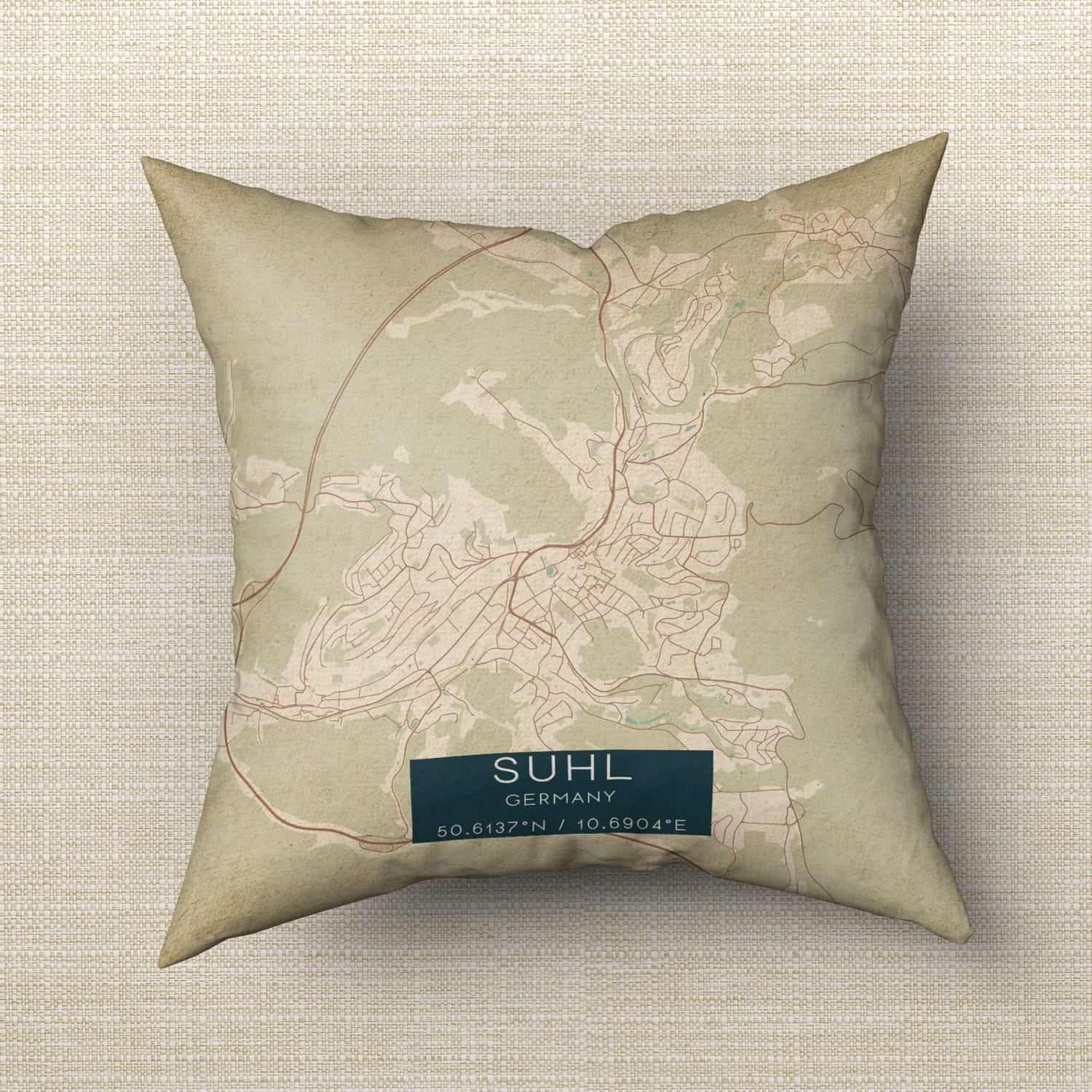 Vintage Suhl Germany Map Pillow, Custom Double Sided Pillow - Custom ...