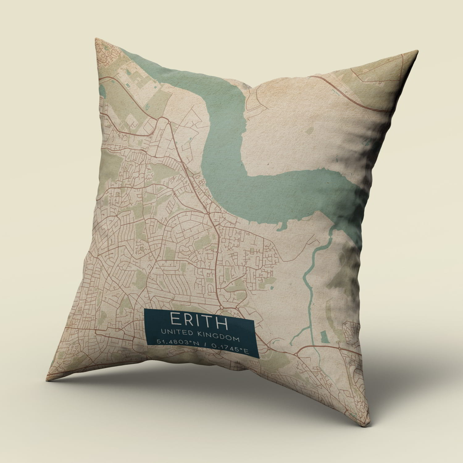 Vintage Erith United Kingdom Map Pillow, Custom Double Sided Pillow ...