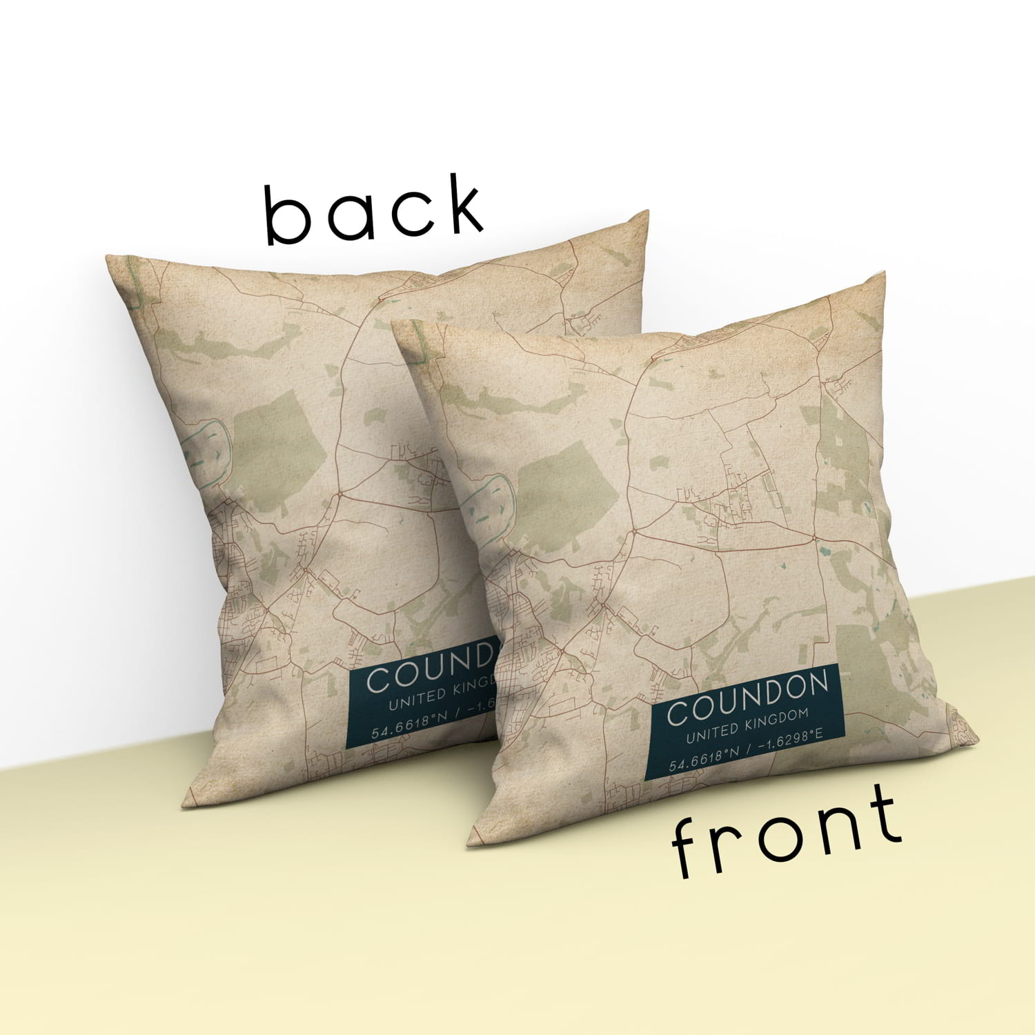 Vintage Coundon United Kingdom Map Pillow, Custom Double Sided Pillow ...