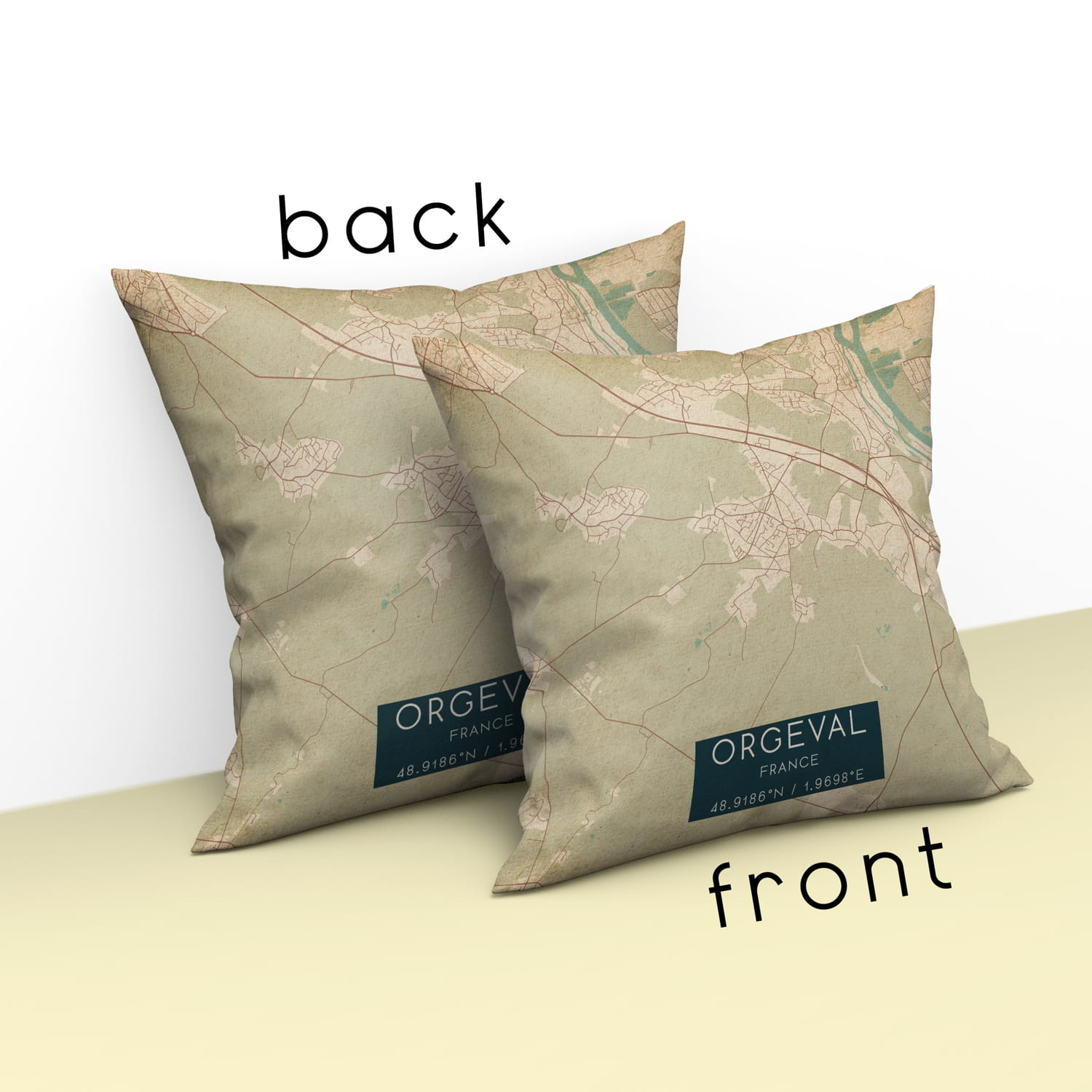 Vintage Orgeval France Map Pillow, Custom Double Sided Pillow - Custom ...