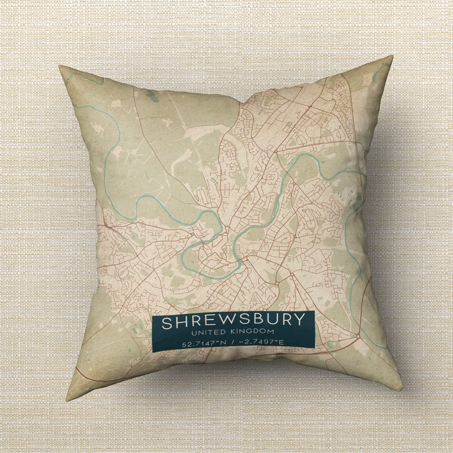 Vintage Shrewsbury United Kingdom Map Pillow, Custom Double Sided ...
