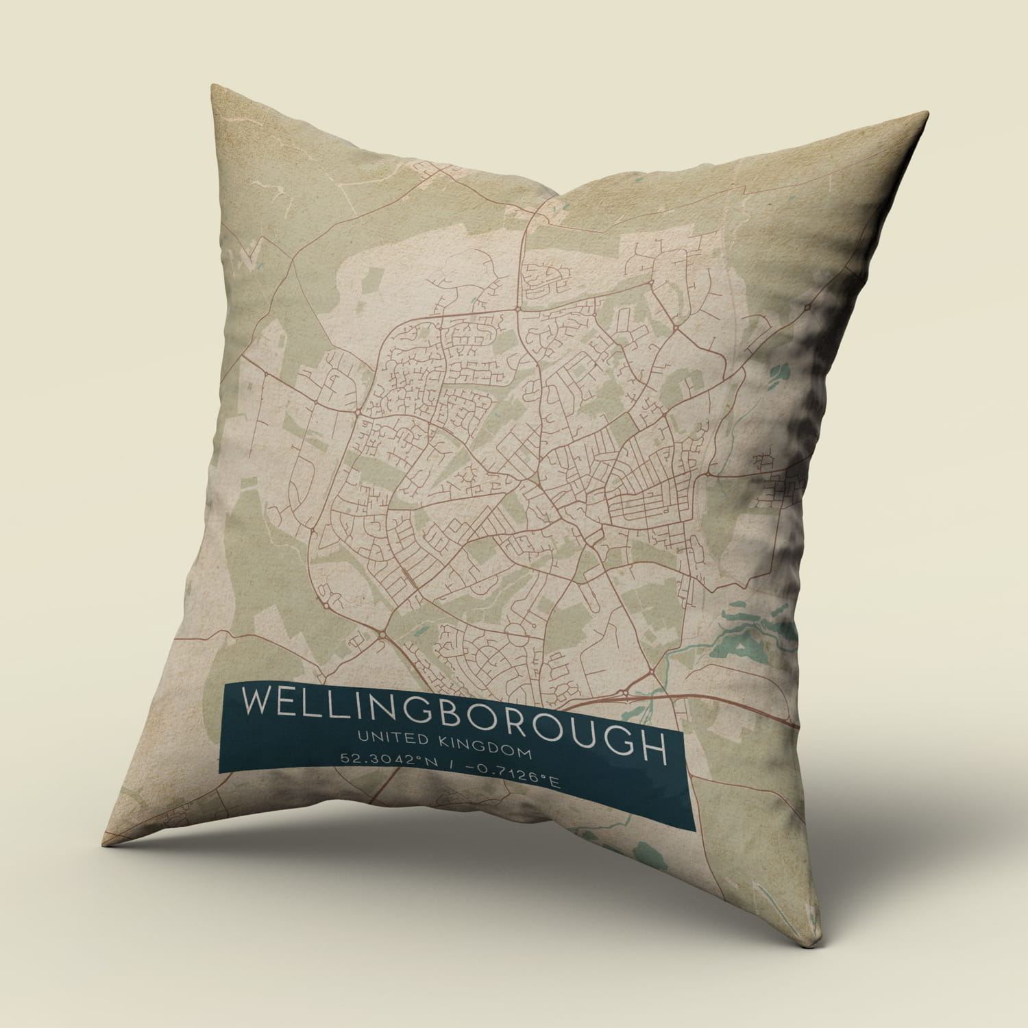 Vintage Wellingborough United Kingdom Map Pillow, Custom Double Sided ...