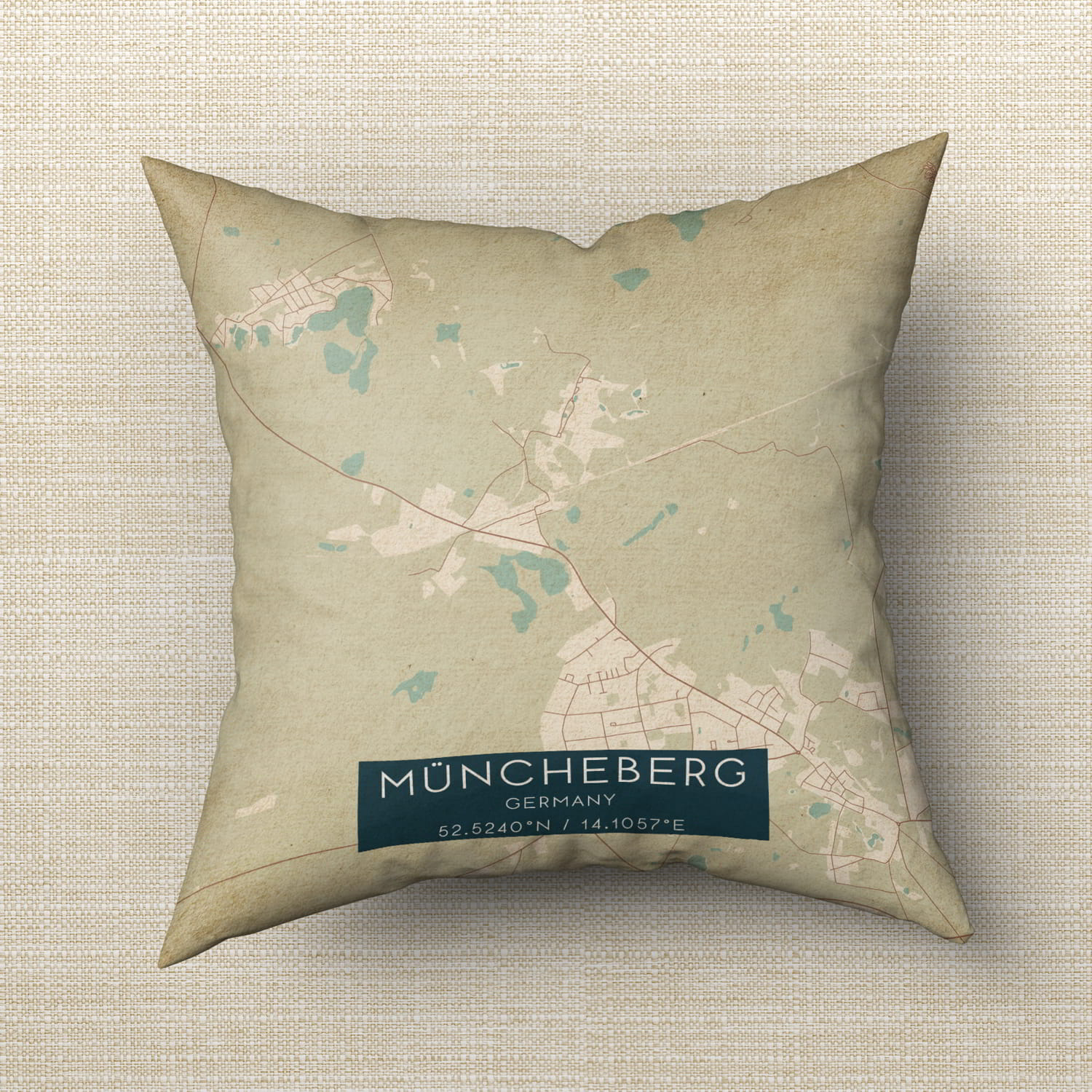 Vintage Muncheberg Germany Map Pillow, Custom Double Sided Pillow ...