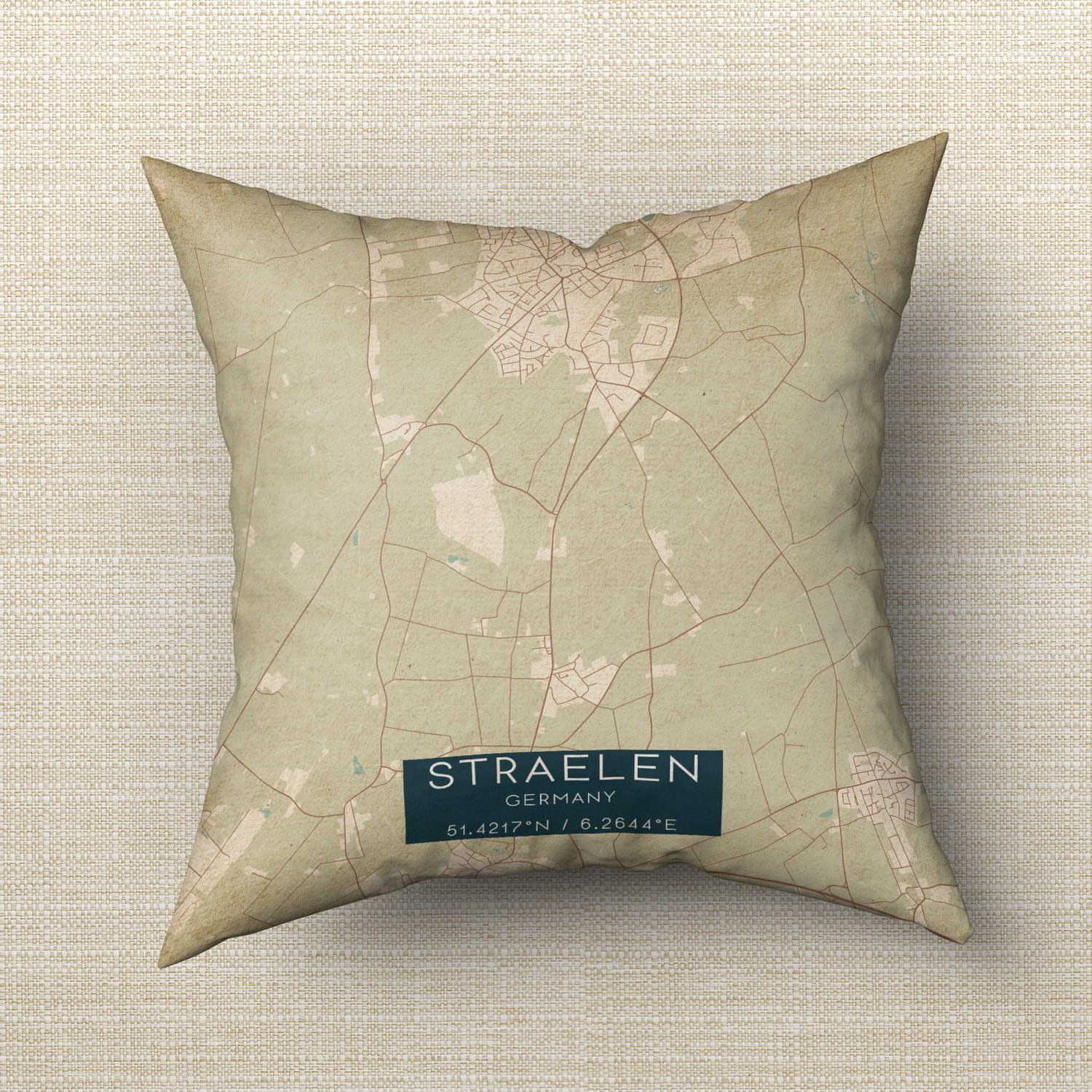 Vintage Straelen Germany Map Pillow, Custom Double Sided Pillow ...