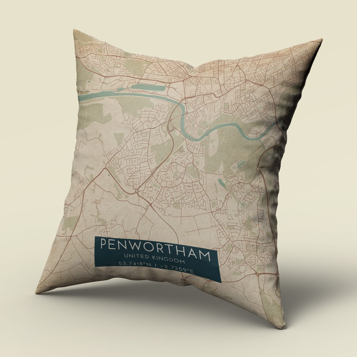Vintage Penwortham United Kingdom Map Pillow, Custom Double Sided ...
