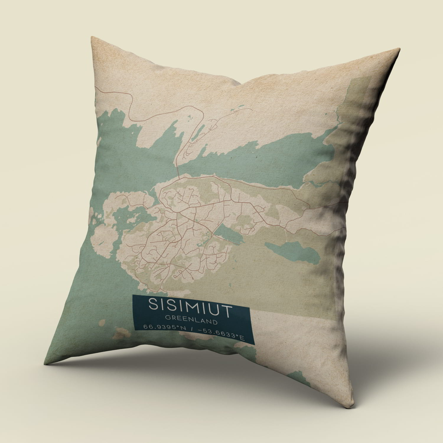 Vintage Sisimiut Greenland Map Pillow, Custom Double Sided Pillow ...