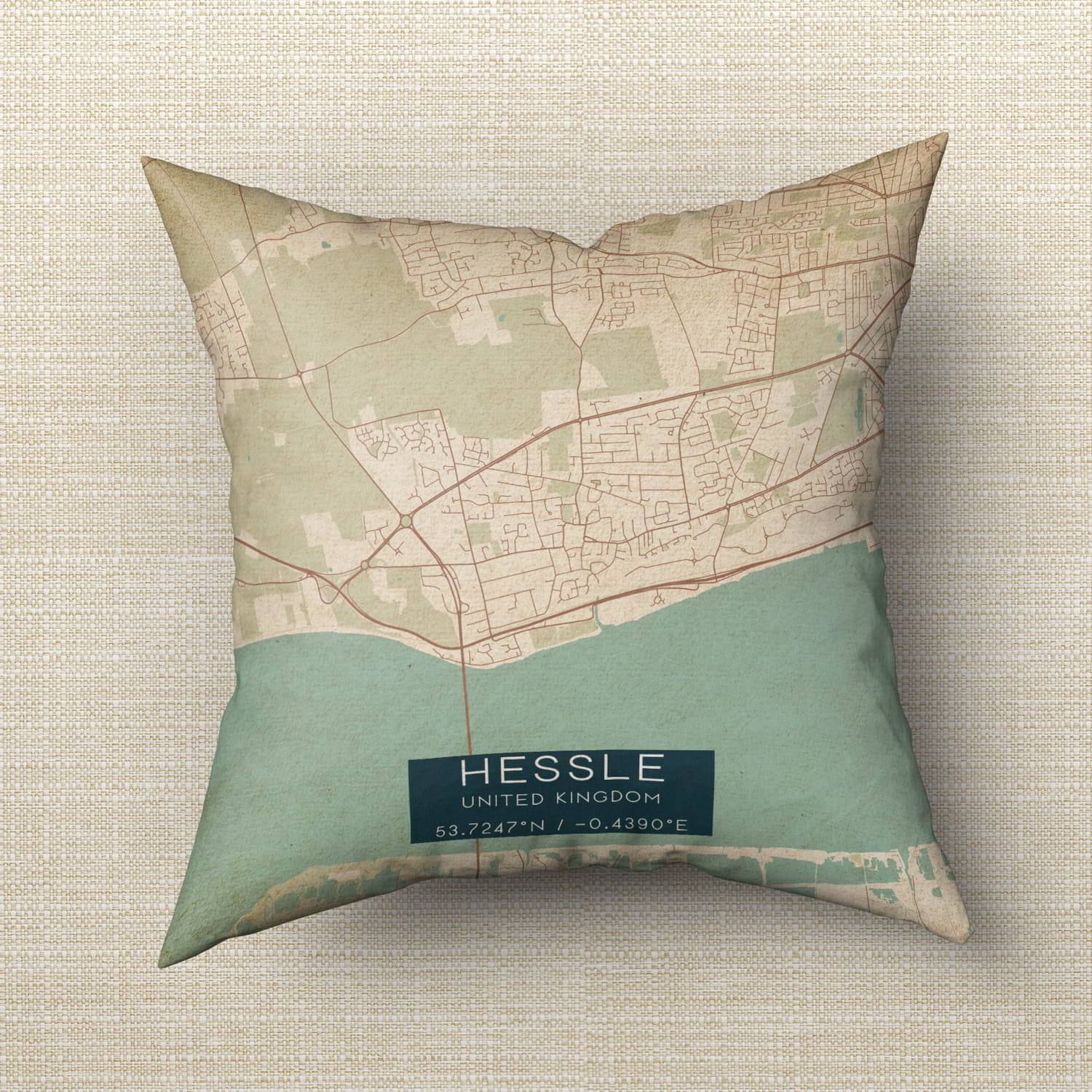 Vintage Hessle United Kingdom Map Pillow, Custom Double Sided Pillow ...