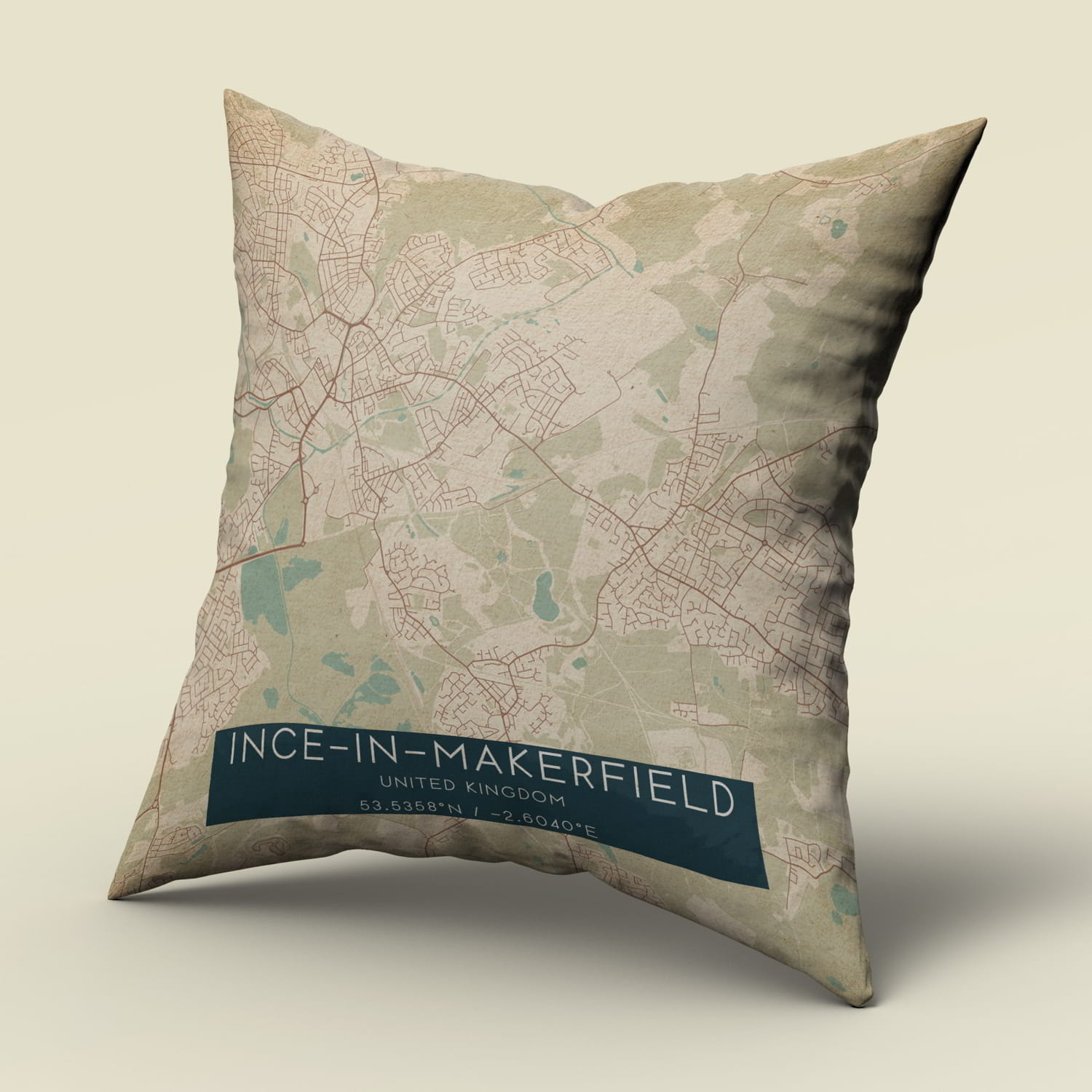 Vintage Ince-in-Makerfield United Kingdom Map Pillow, Custom Double ...