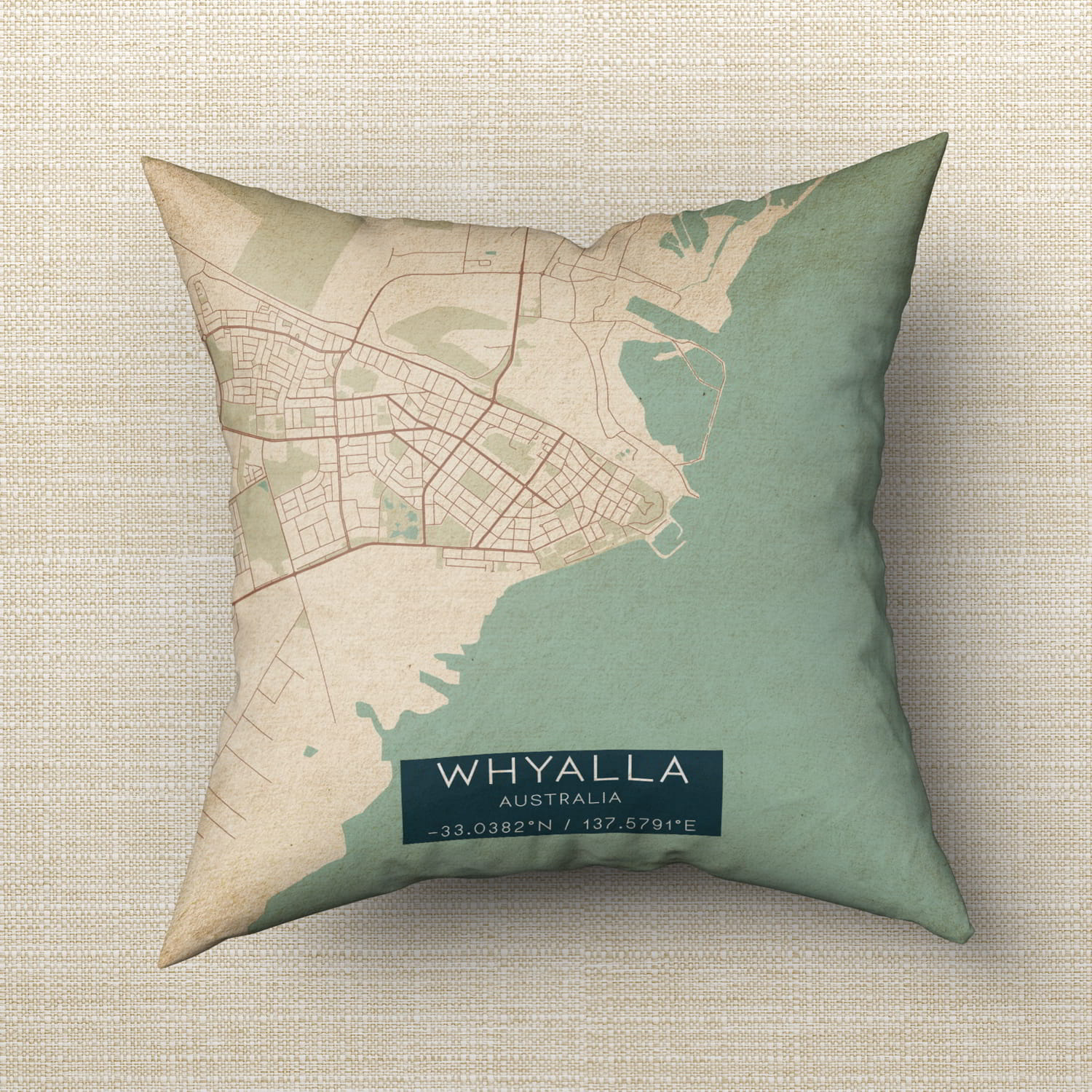 Vintage Whyalla Australia Map Pillow, Custom Double Sided Pillow ...