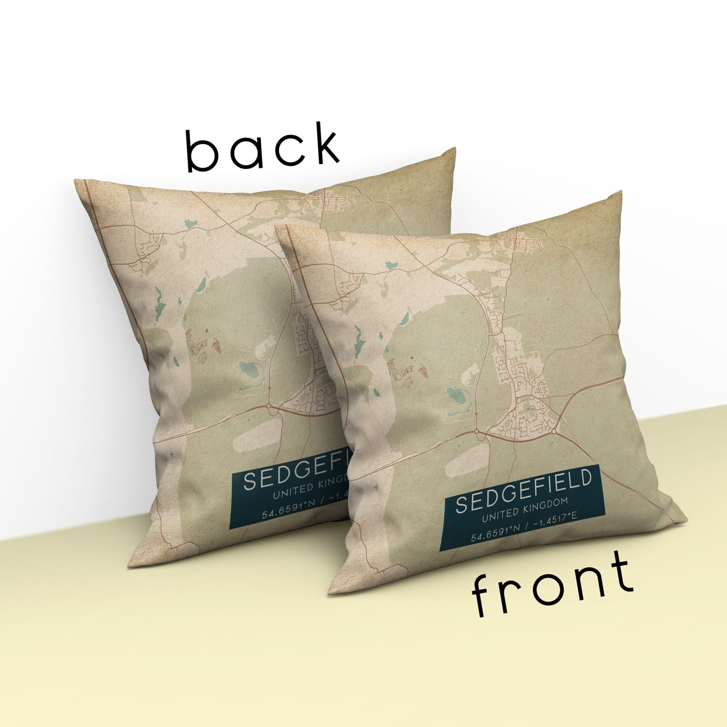 Vintage Sedgefield United Kingdom Map Pillow, Custom Double Sided ...