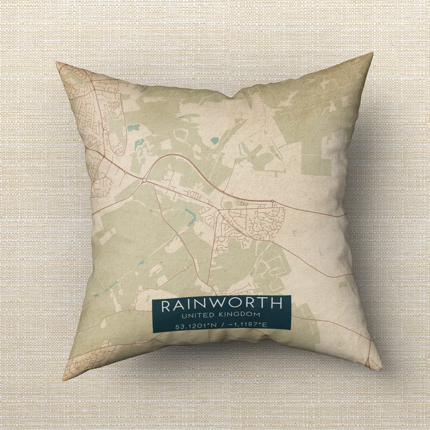 Vintage Rainworth United Kingdom Map Pillow, Custom Double Sided Pillow ...