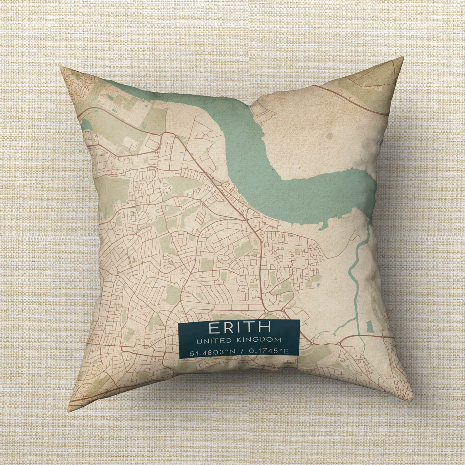 Vintage Erith United Kingdom Map Pillow, Custom Double Sided Pillow ...