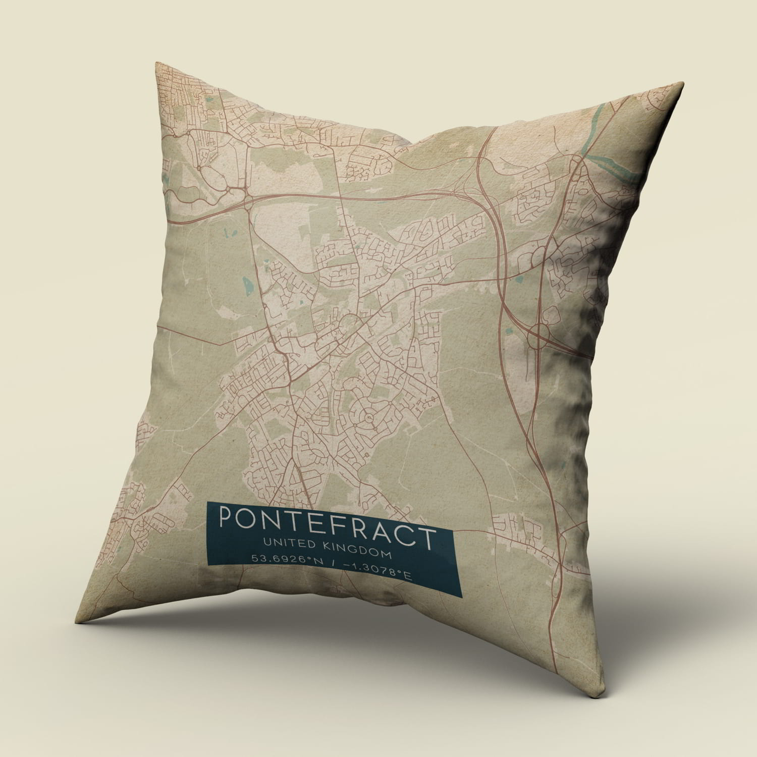 Vintage Pontefract United Kingdom Map Pillow, Custom Double Sided ...