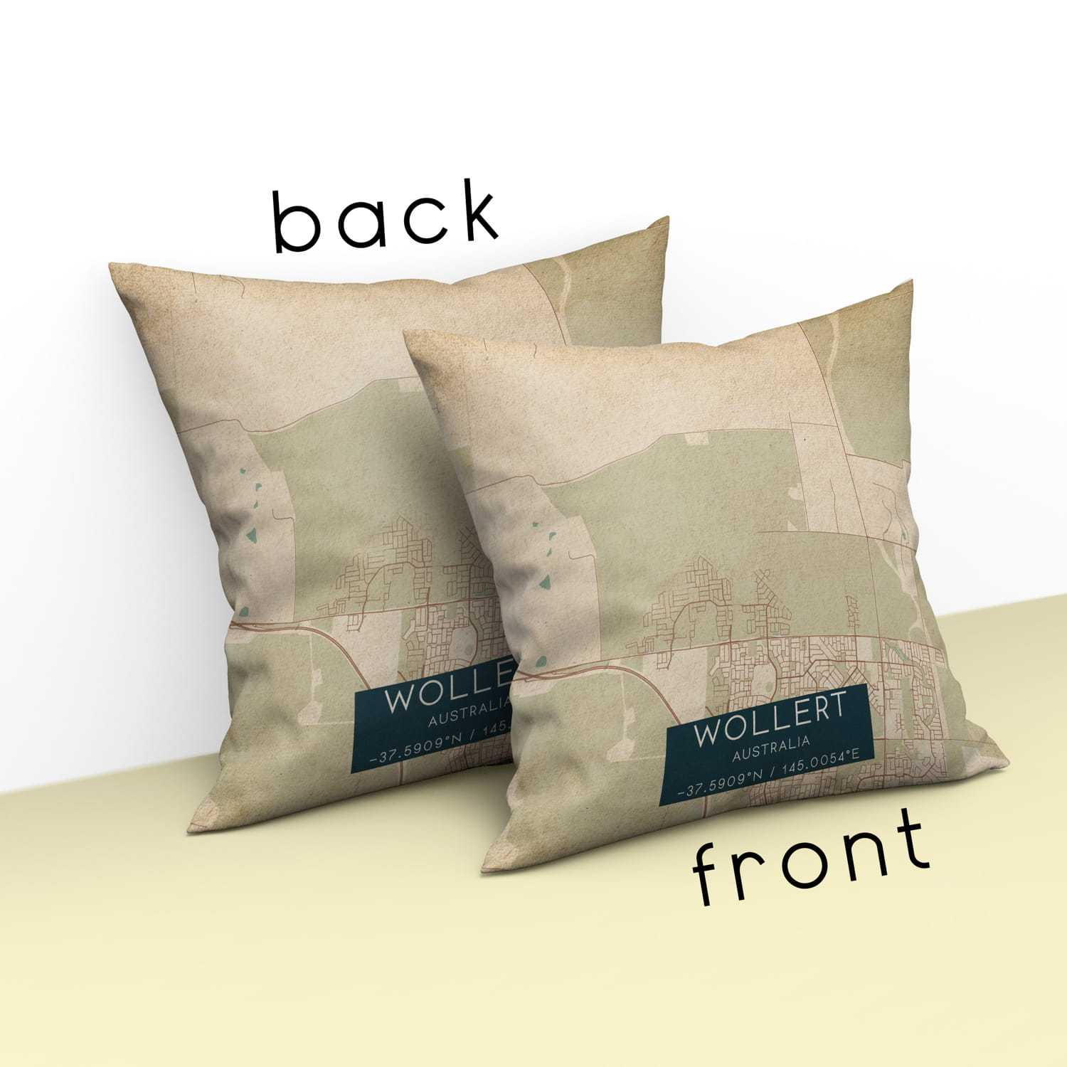 Vintage Wollert Australia Map Pillow, Custom Double Sided Pillow ...