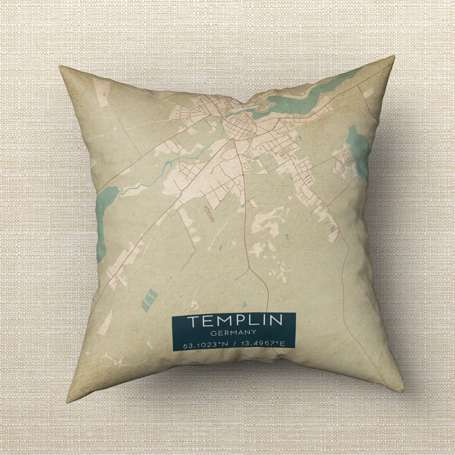 Vintage Templin Germany Map Pillow, Custom Double Sided Pillow - Custom ...