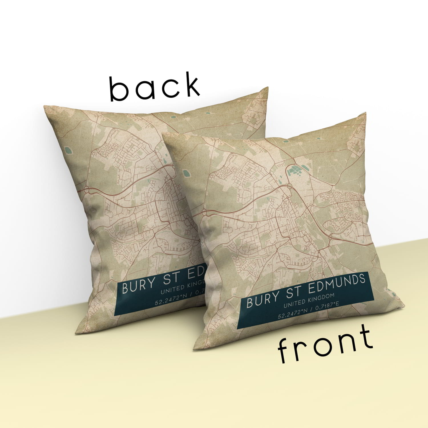Vintage Bury Saint Edmunds United Kingdom Map Pillow, Custom Double ...