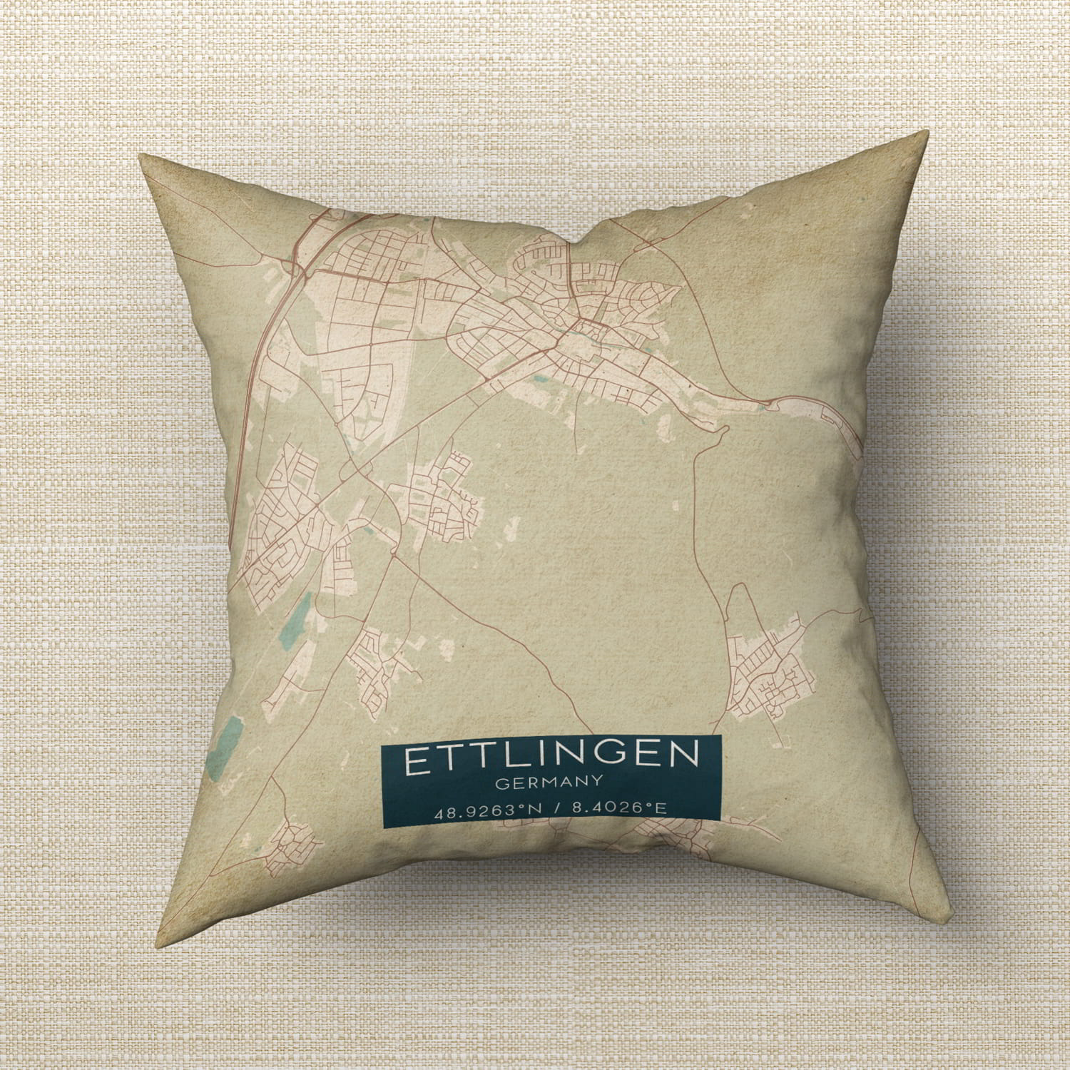 Vintage Ettlingen Germany Map Pillow, Custom Double Sided Pillow ...