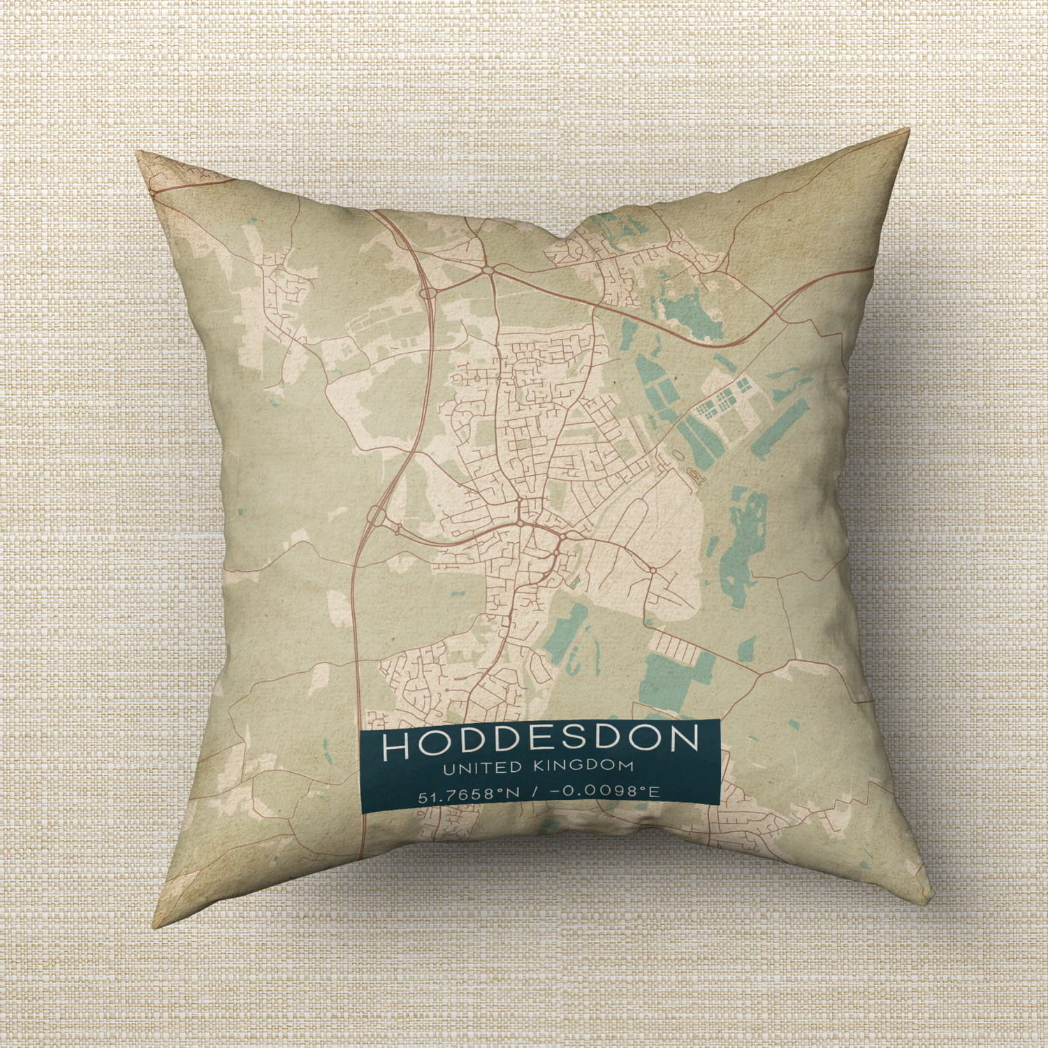 Vintage Hoddesdon United Kingdom Map Pillow, Custom Double Sided Pillow ...