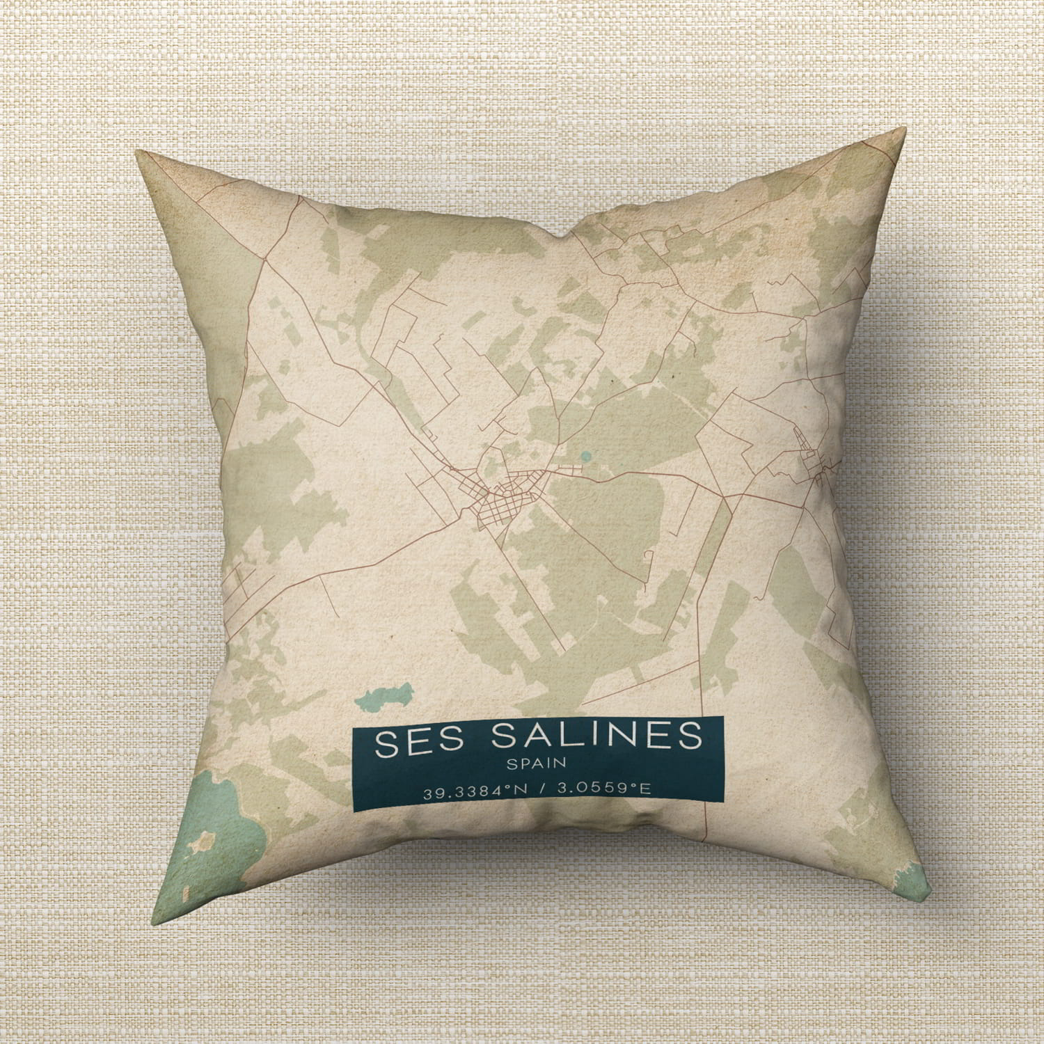Vintage Ses Salines Spain Map Pillow, Custom Double Sided Pillow ...