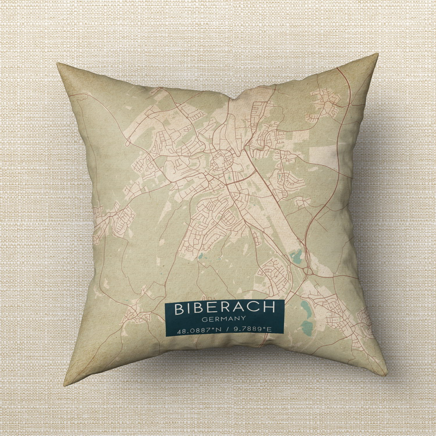 Vintage Biberach Germany Map Pillow, Custom Double Sided Pillow ...