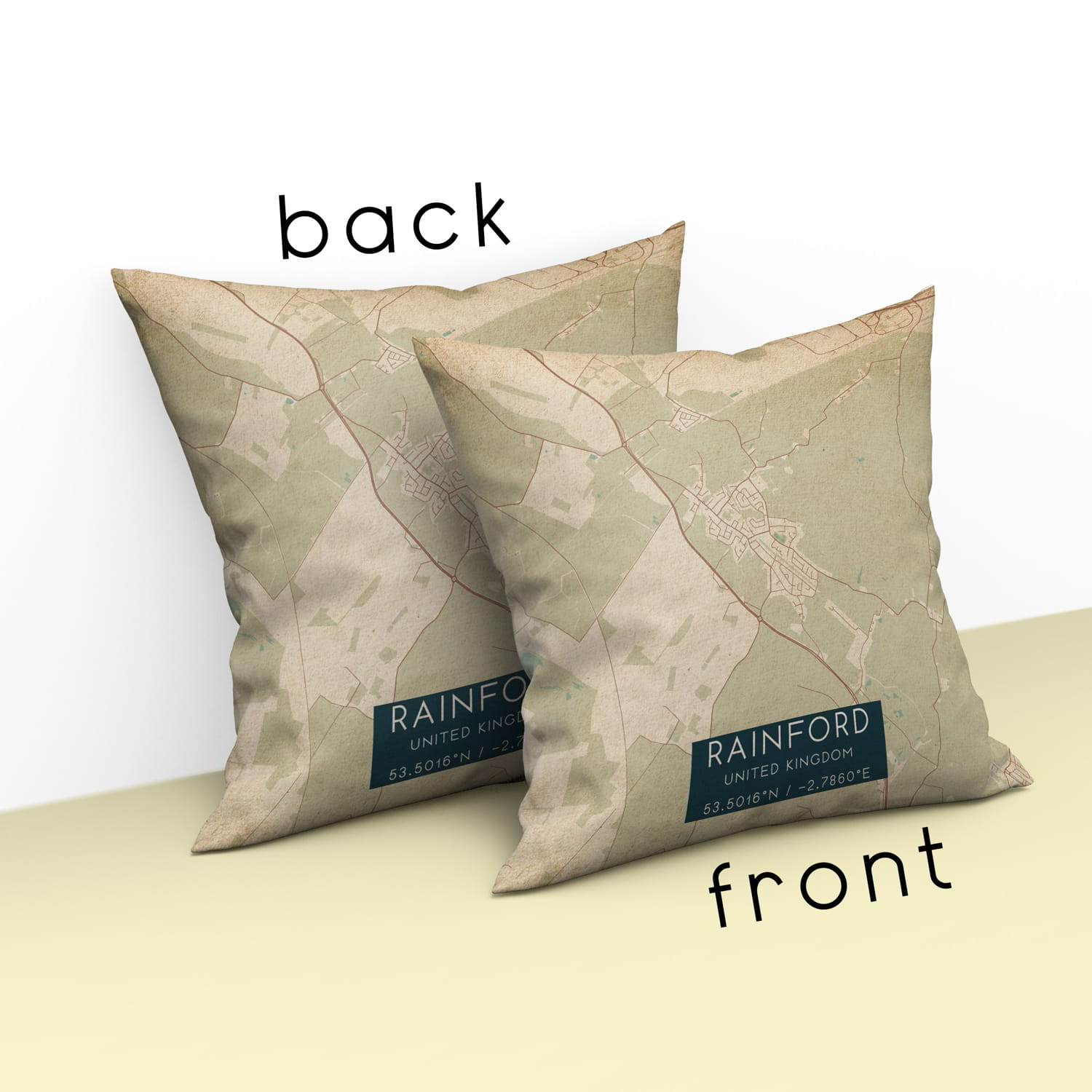 Vintage Rainford United Kingdom Map Pillow, Custom Double Sided Pillow ...
