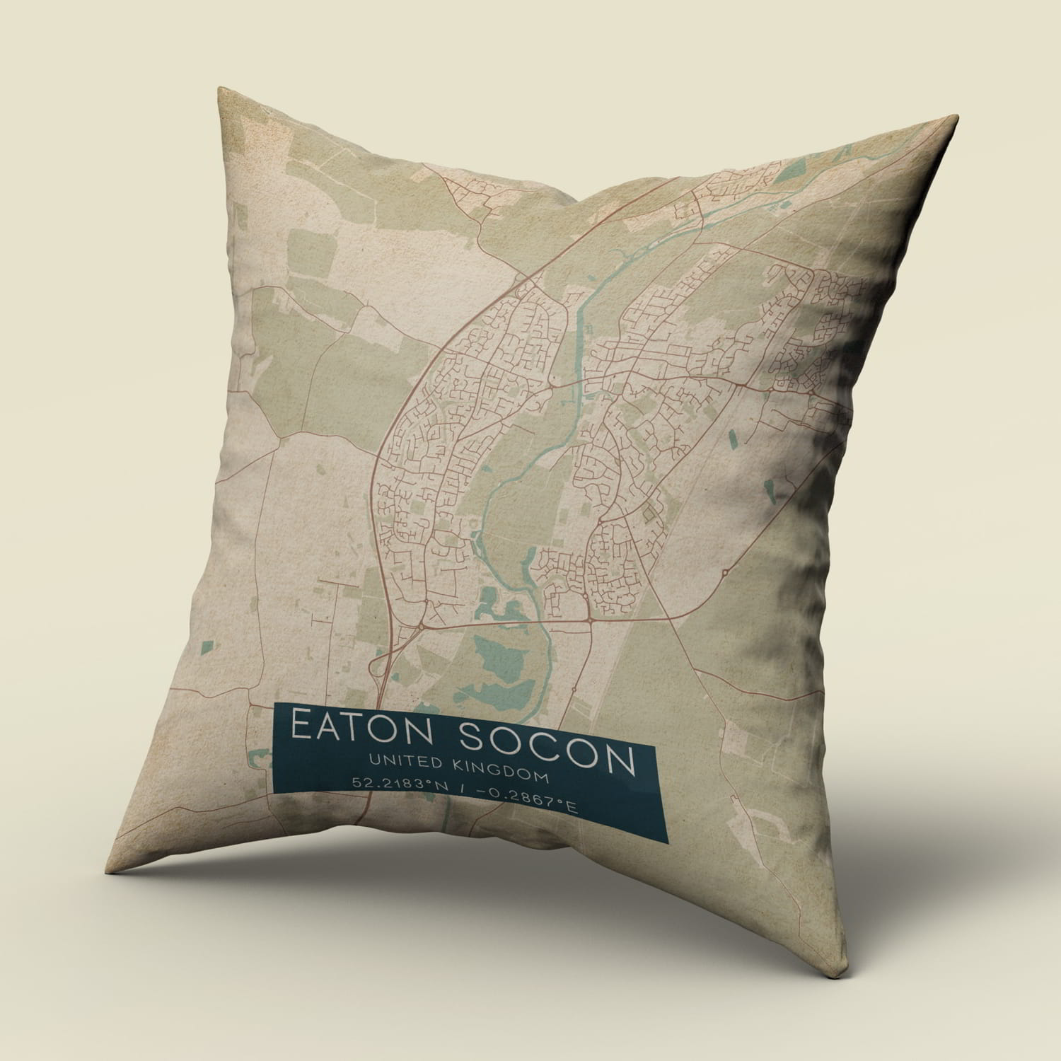 Vintage Eaton Socon United Kingdom Map Pillow, Custom Double Sided ...