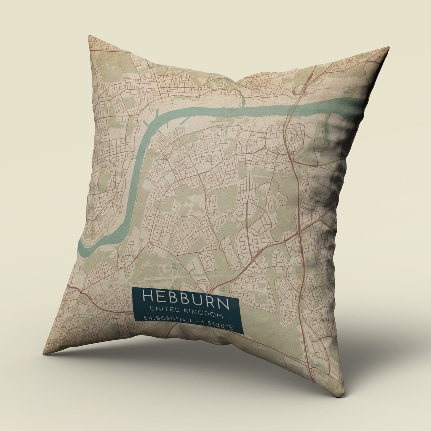 Vintage Hebburn United Kingdom Map Pillow, Custom Double Sided Pillow ...