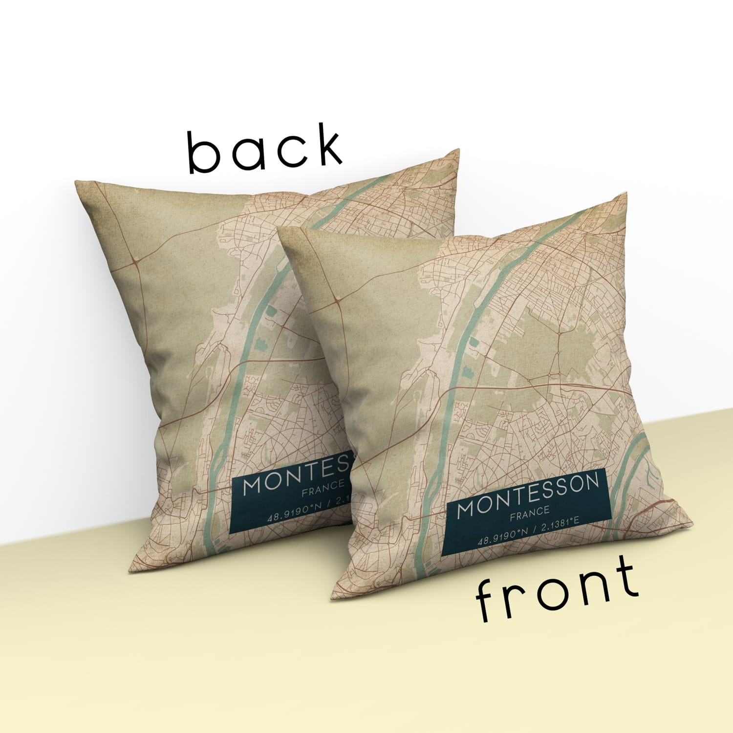 Vintage Montesson France Map Pillow, Custom Double Sided Pillow ...