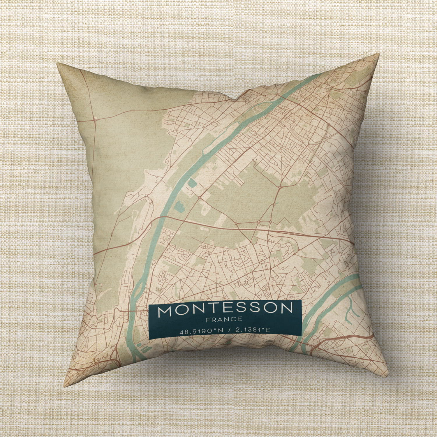 Vintage Montesson France Map Pillow, Custom Double Sided Pillow ...