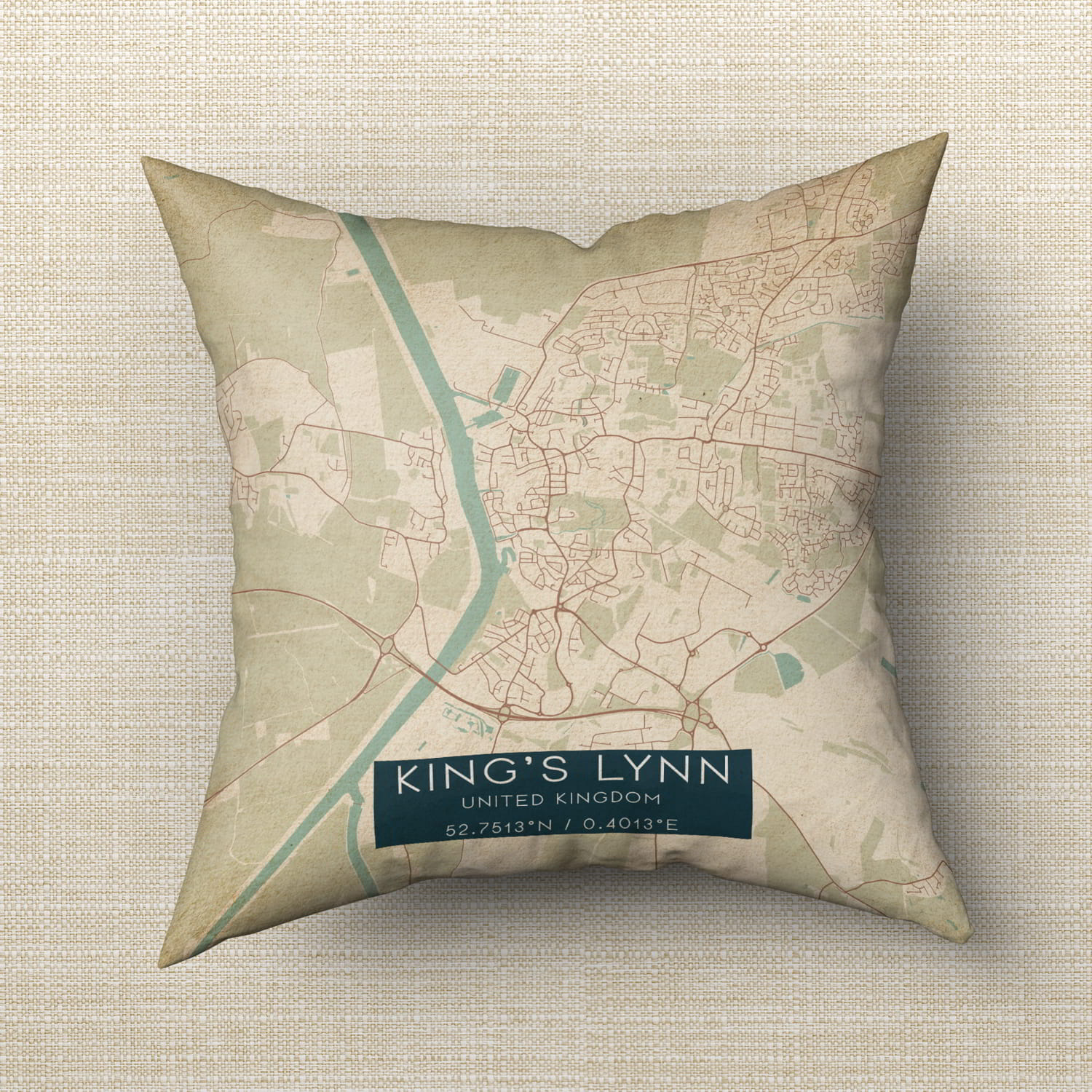 Vintage King's Lynn United Kingdom Map Pillow, Custom Double Sided ...