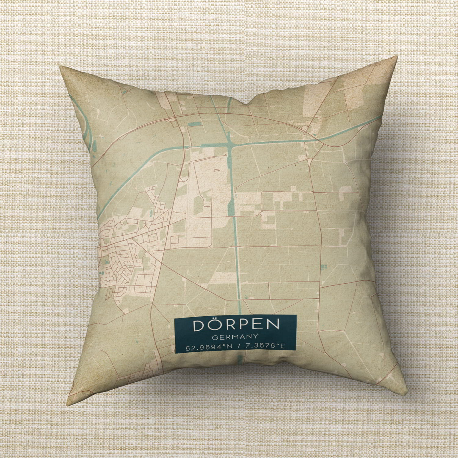 Vintage Dorpen Germany Map Pillow, Custom Double Sided Pillow - Custom ...