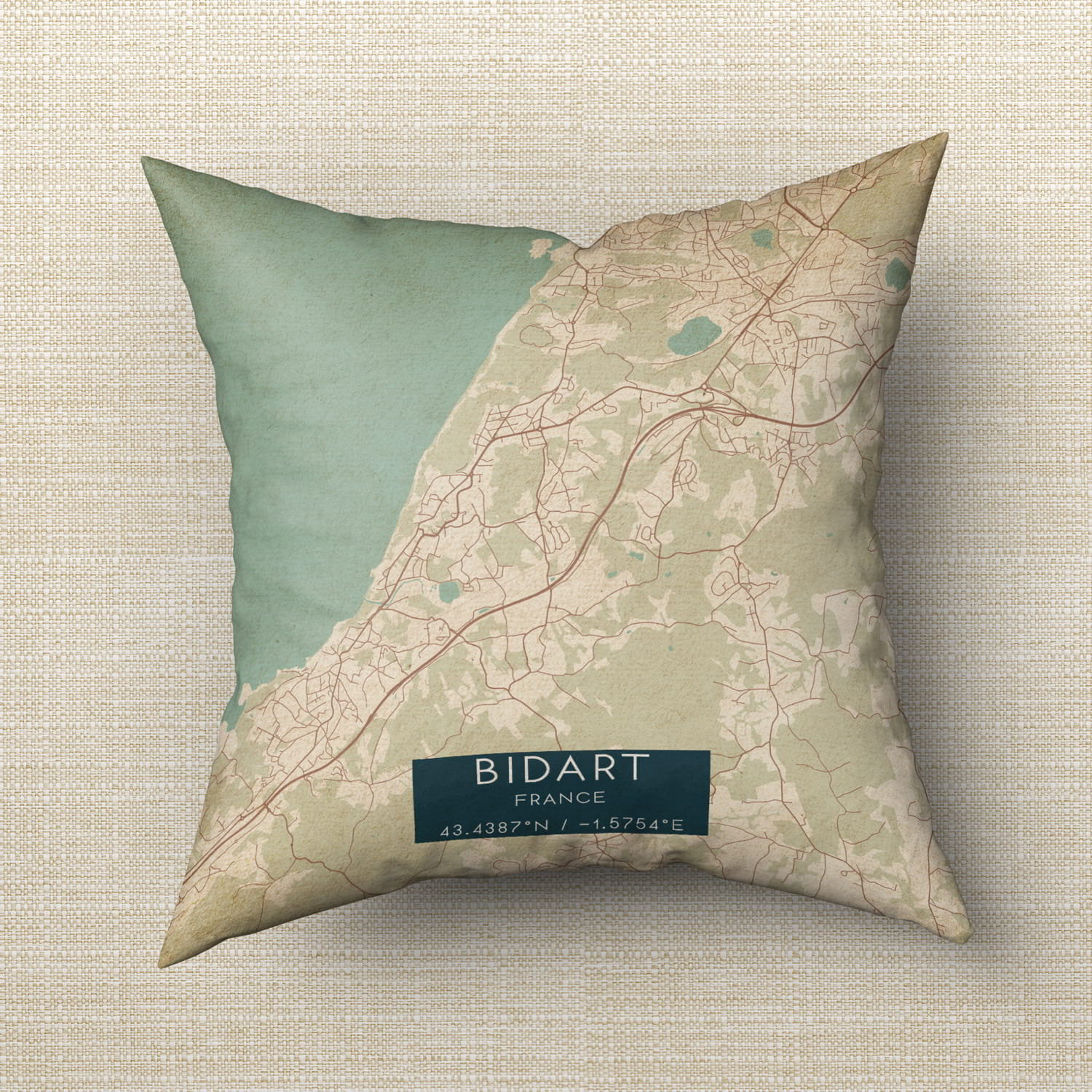 Vintage Bidart France Map Pillow, Custom Double Sided Pillow - Custom ...