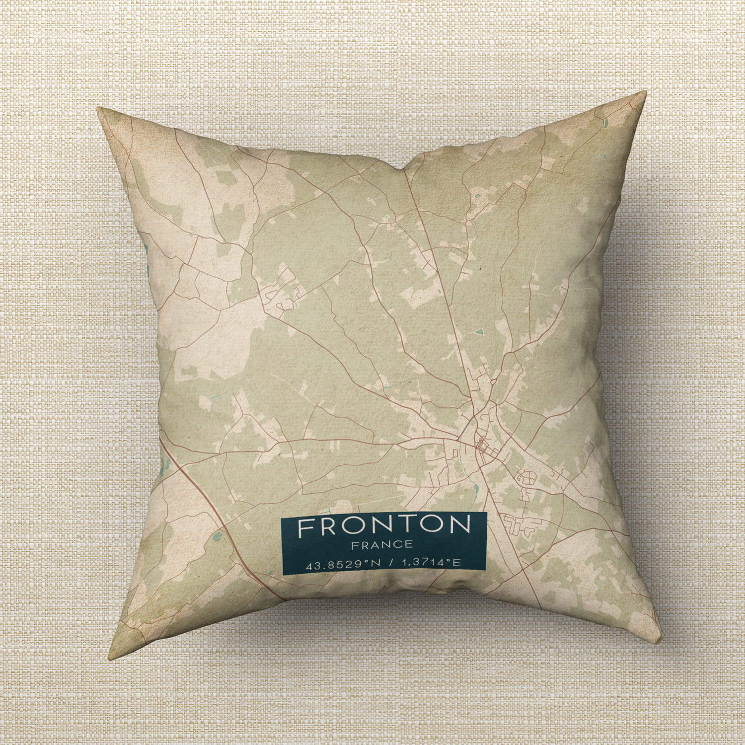 Vintage Fronton France Map Pillow, Custom Double Sided Pillow - Custom ...