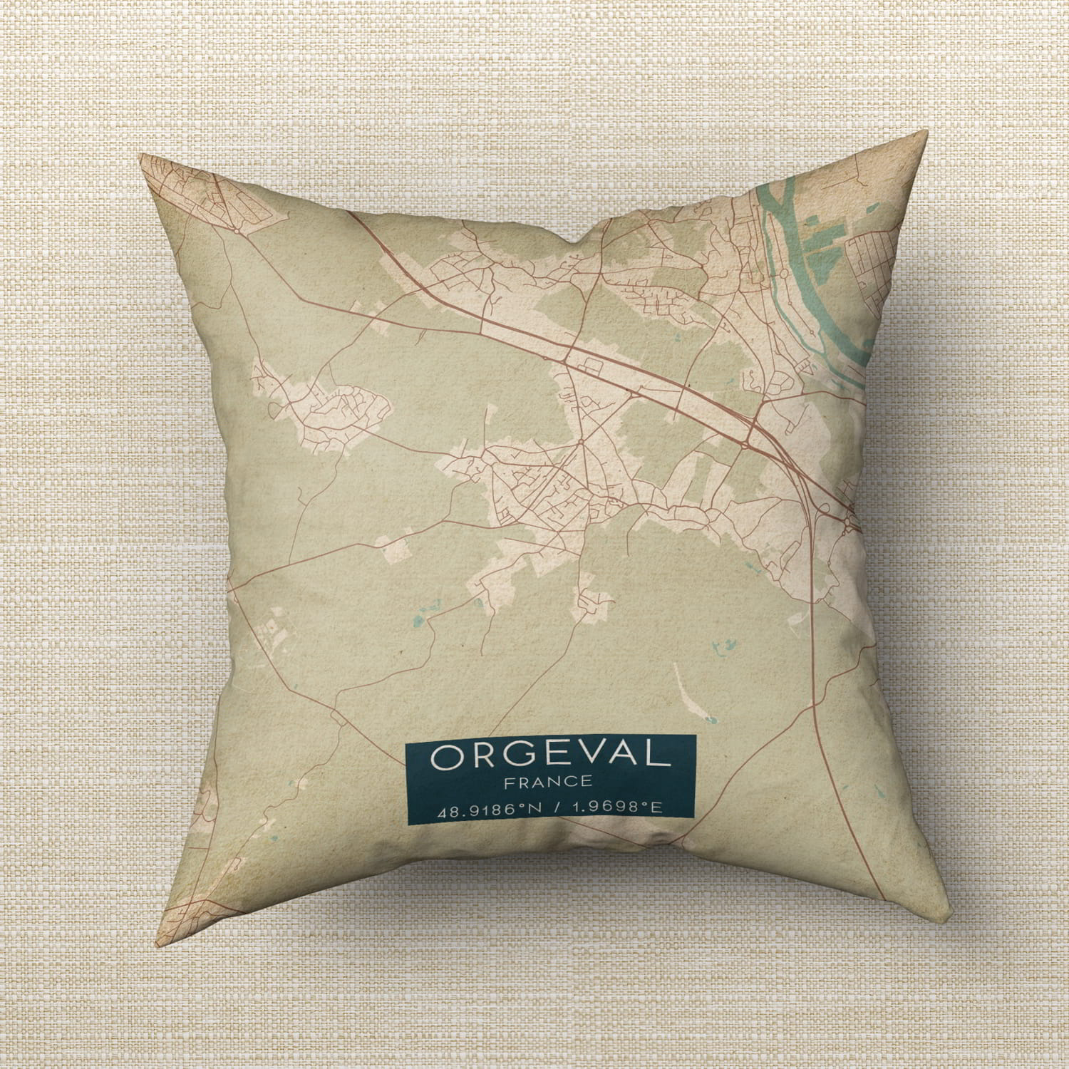 Vintage Orgeval France Map Pillow, Custom Double Sided Pillow - Custom ...