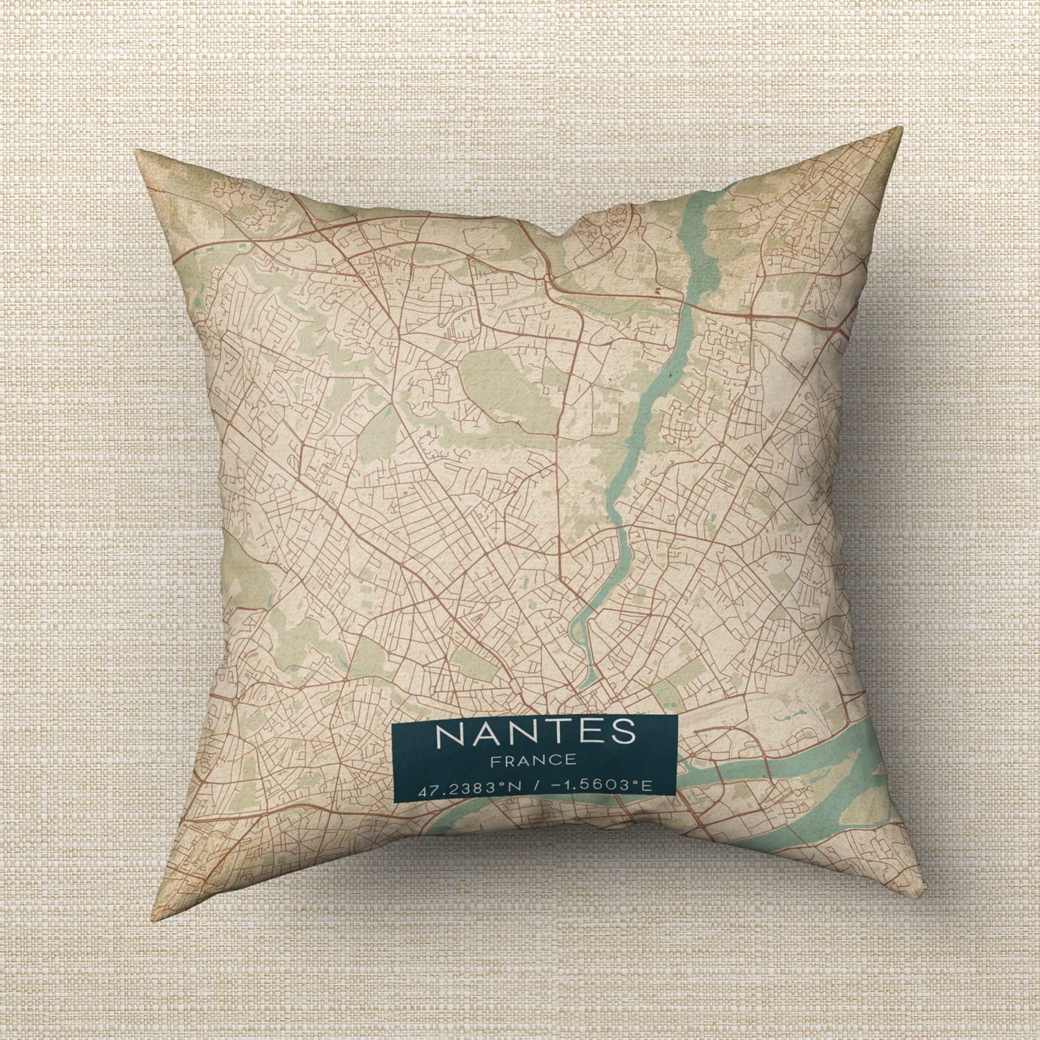Vintage Nantes France Map Pillow, Custom Double Sided Pillow - Custom ...
