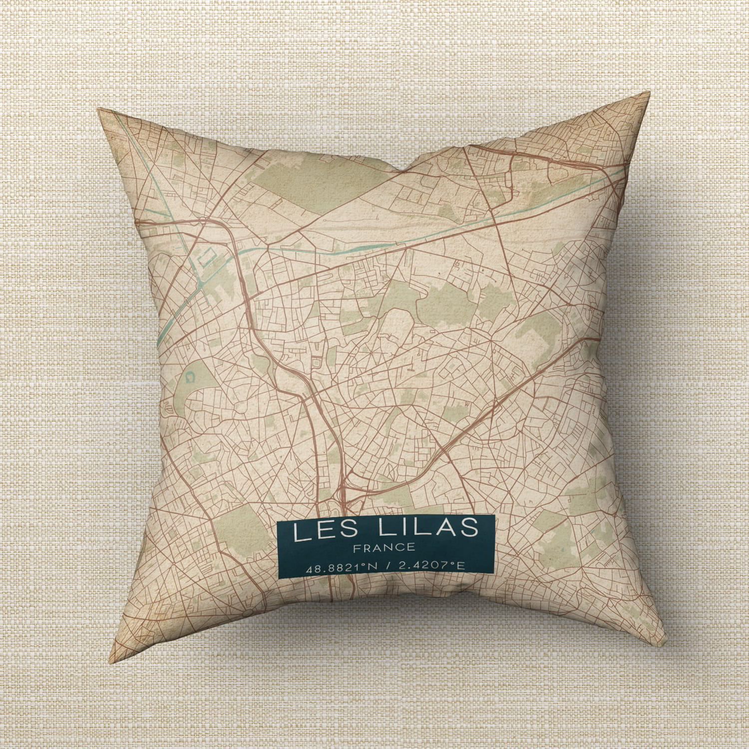 Vintage Les Lilas France Map Pillow, Custom Double Sided Pillow ...