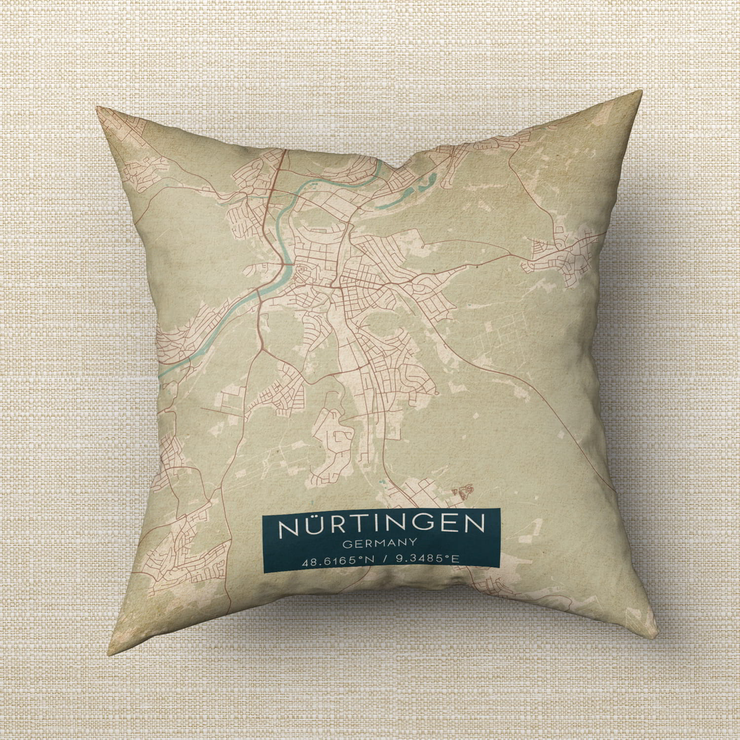 Vintage Nurtingen Germany Map Pillow, Custom Double Sided Pillow ...